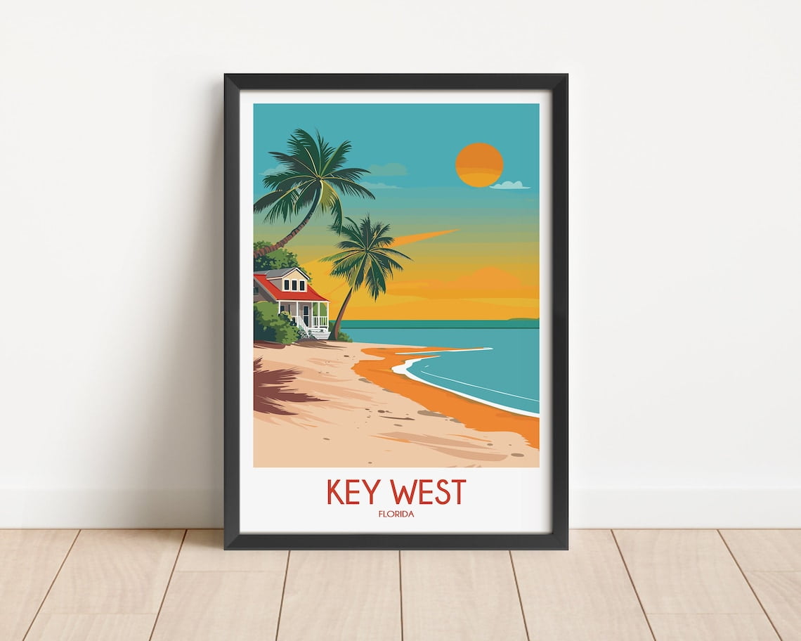Key West Poster Florida Scenic Beach Art Print, Unframed Poster Size ...