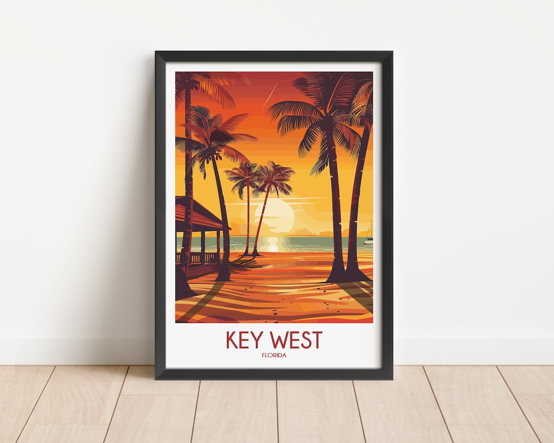Key West Poster Florida Sunset Palm Trees Scenic Art Print, Stretched ...
