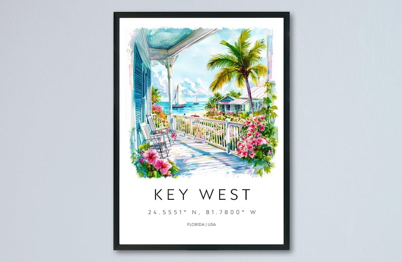 Key West Watercolor Poster - Scenic Travel Print & Gift for Florida ...