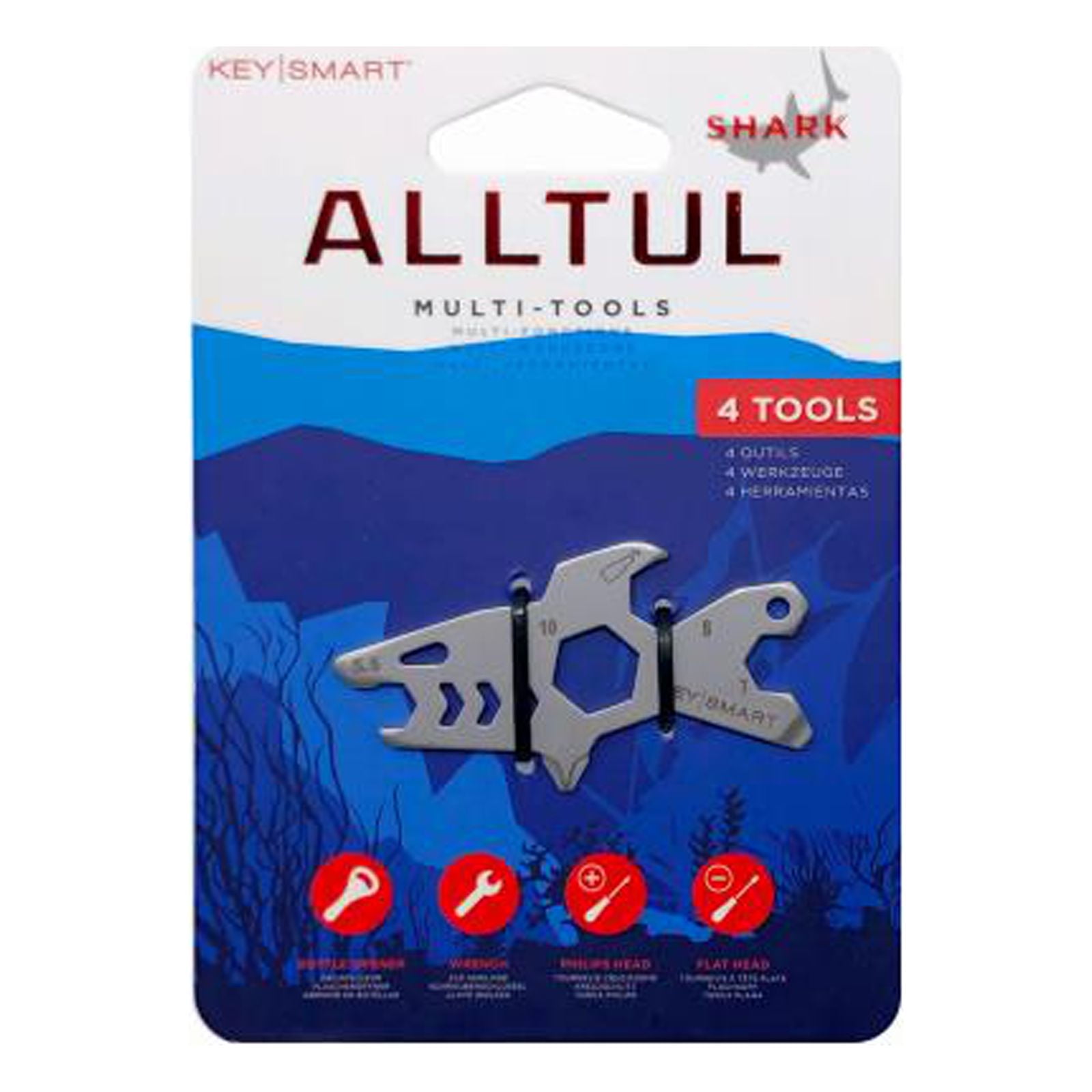 KeySmart KS824-SS-SHK AllTul Multitool, Shark Key, Stainless Steel, 6 ...