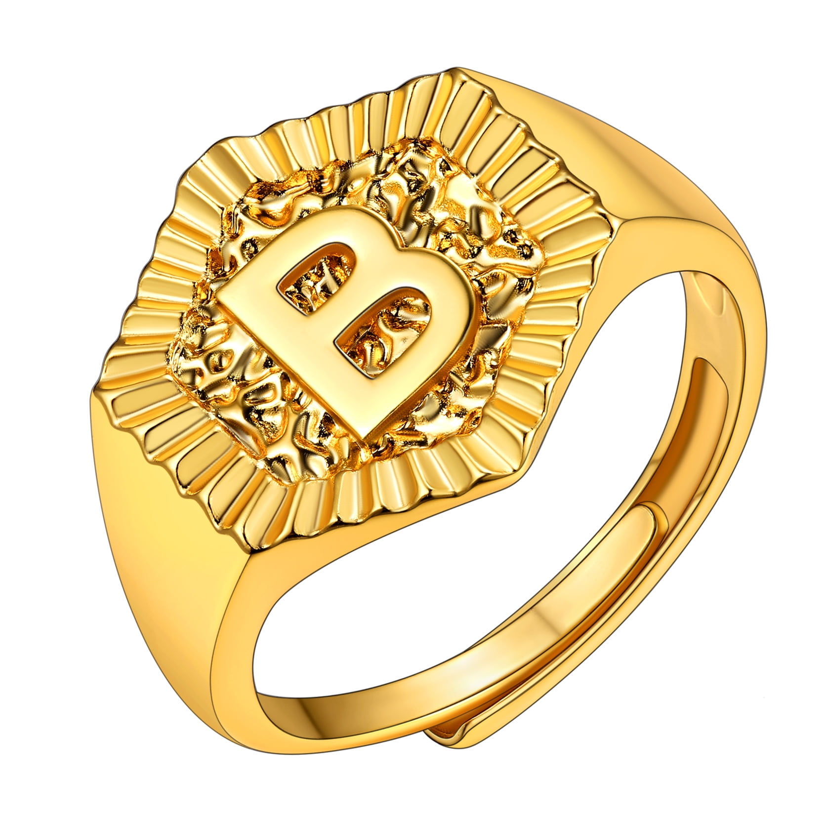 KeyStyle 18K Gold Initial Ring Letters A-Z Rings for Women Adjustable ...