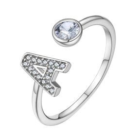 FOREVER QUEEN Adjustable Initial Letter Ring for Women 925 Sterling ...