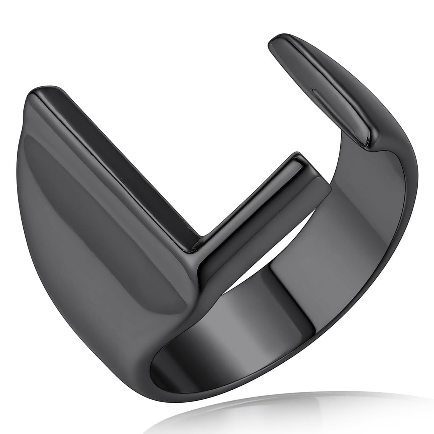 KeyStyle Black A-Z Letter Initial Statement Ring for Women Bold Open ...