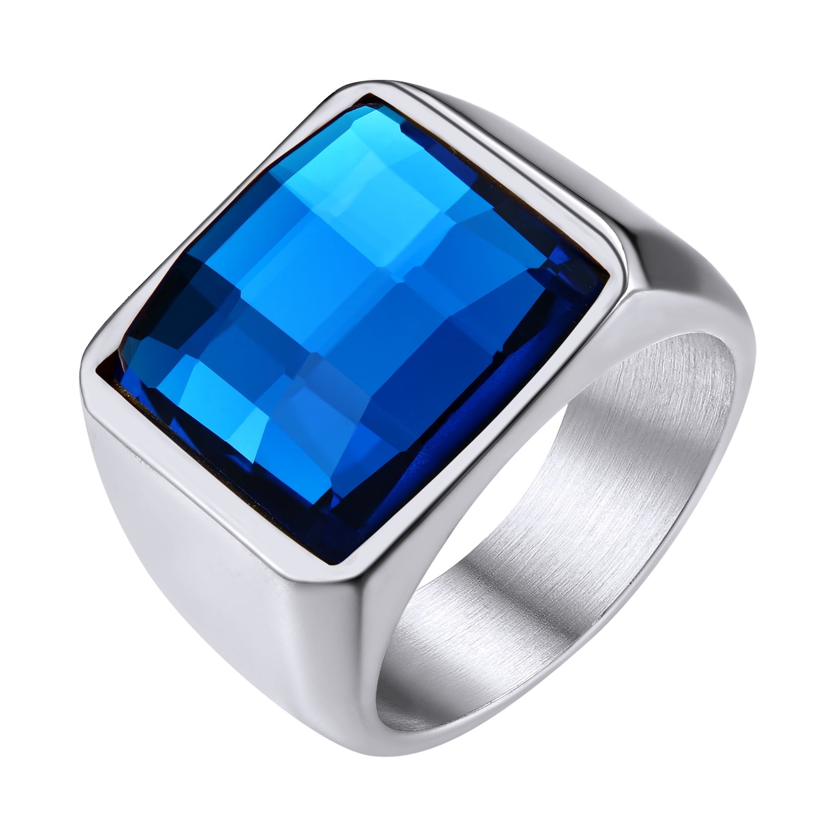 KeyStyle Created Sapphire Rings for Men Stainless Steel Statement Ring ...