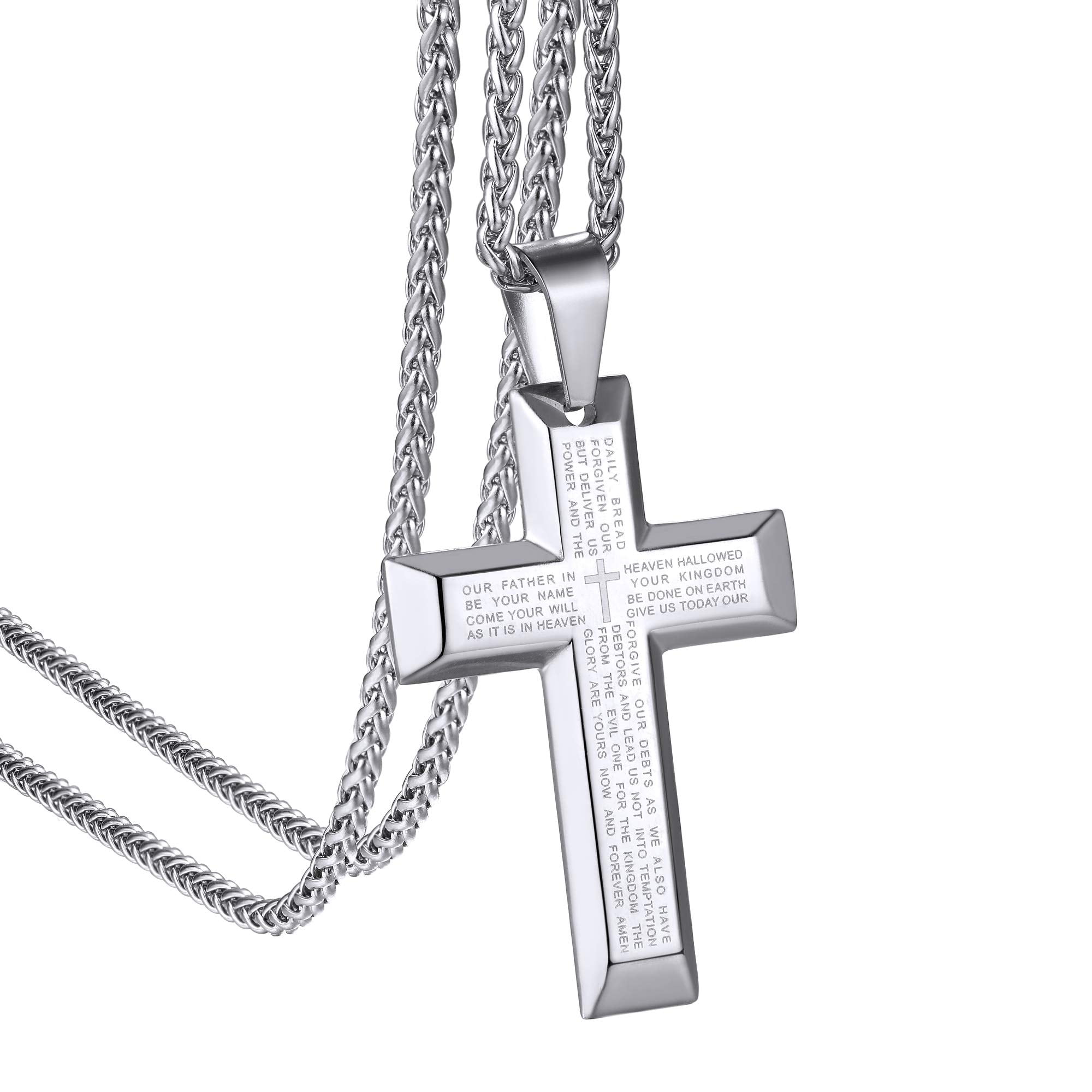 KeyStyle Cross Necklace for Men Stainless Steel Scripture Cross Pendant ...