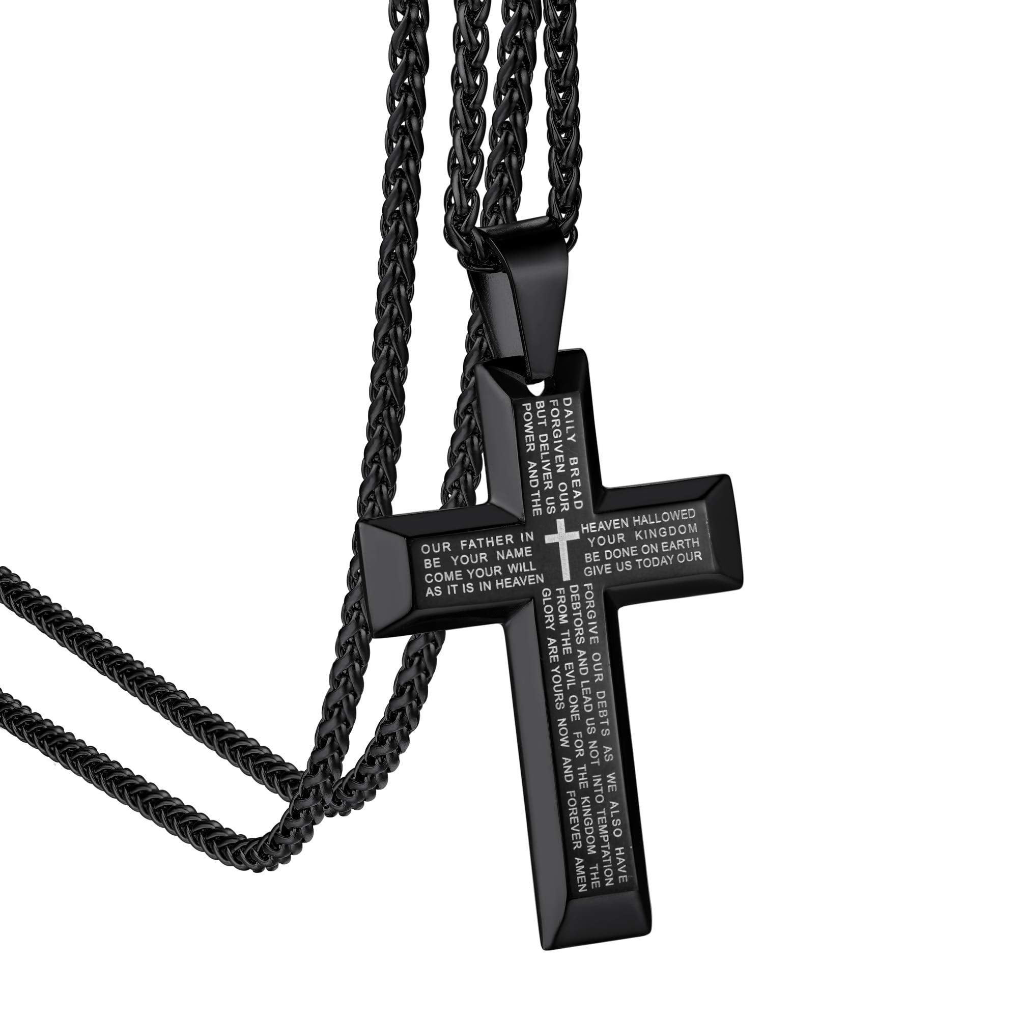 KeyStyle Cross Necklace for Men Stainless Steel Scripture Cross Pendant ...
