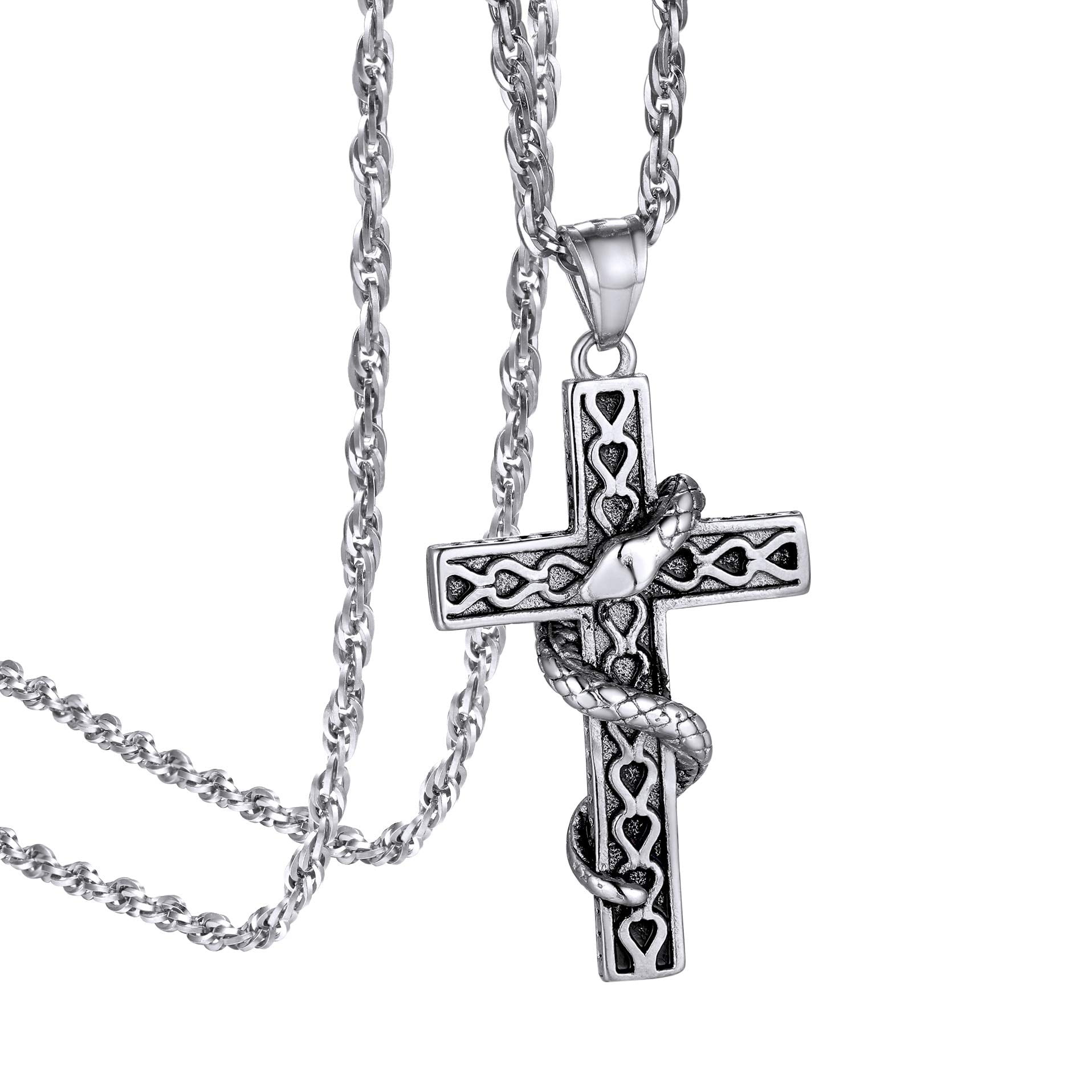 KeyStyle Cross Necklace for Men Stainless Steel Snake Cross Pendant ...