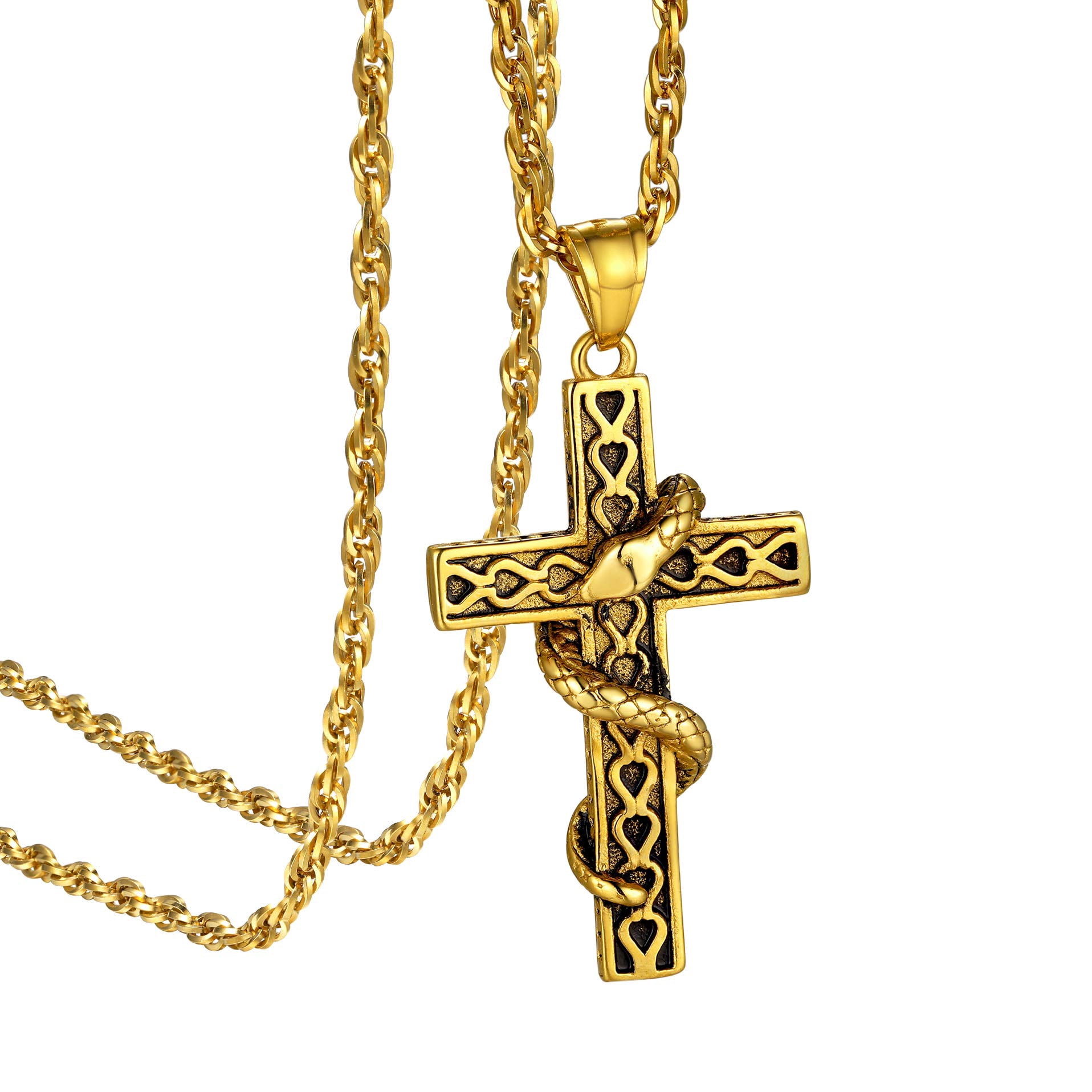 KeyStyle Cross Necklace for Men Stainless Steel Snake Cross Pendant ...