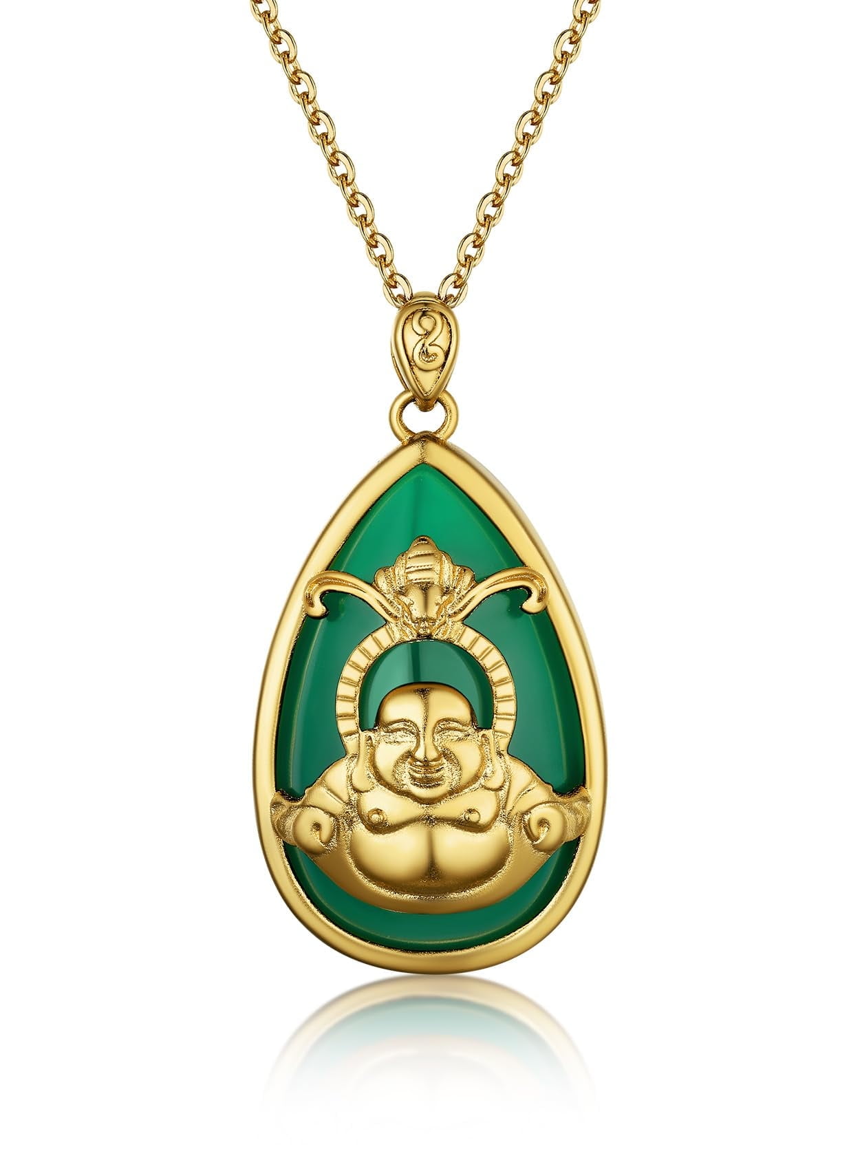 KeyStyle Buddha Totem Jade Necklace for Women Men Gold Plated Necklace ...