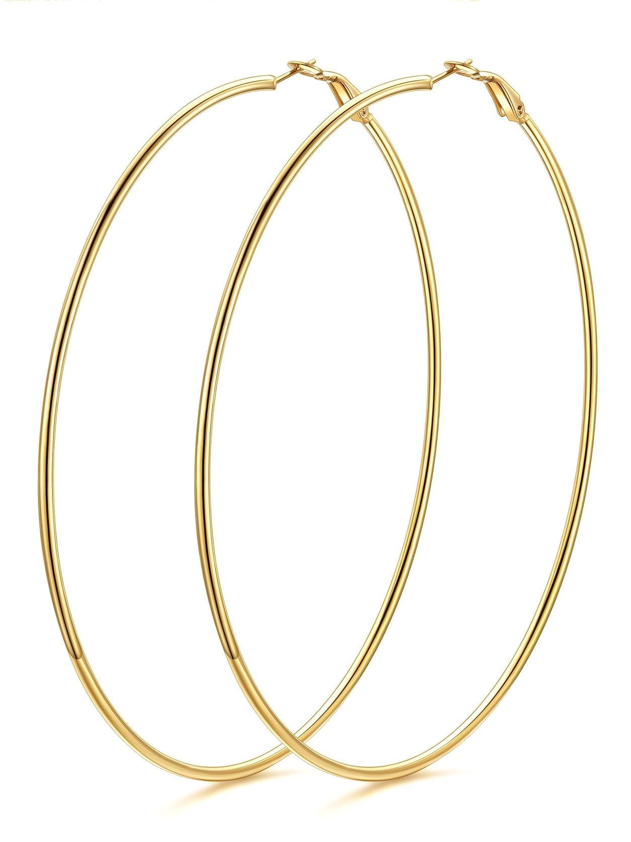 KeyStyle 100mm Hoop Earrings for Women Gold Plated Big Hoop Earrings ...