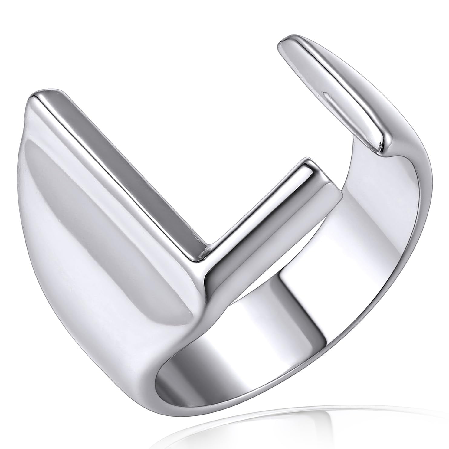 KeyStyle Initial Letter A-Z Statement Ring Party Women Silver Bold Open ...