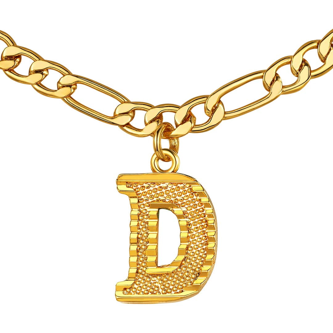 KeyStyle Initial Necklace for Women Gold Plated Figaro Chain Initial ...
