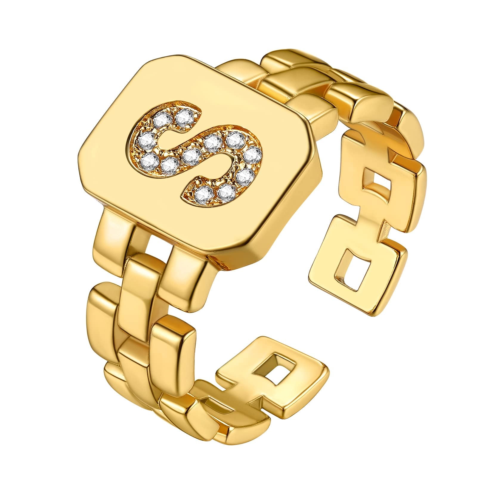 KeyStyle Initial Ring with Cubic Zirconia A-Z Alphabet Letter Rings ...