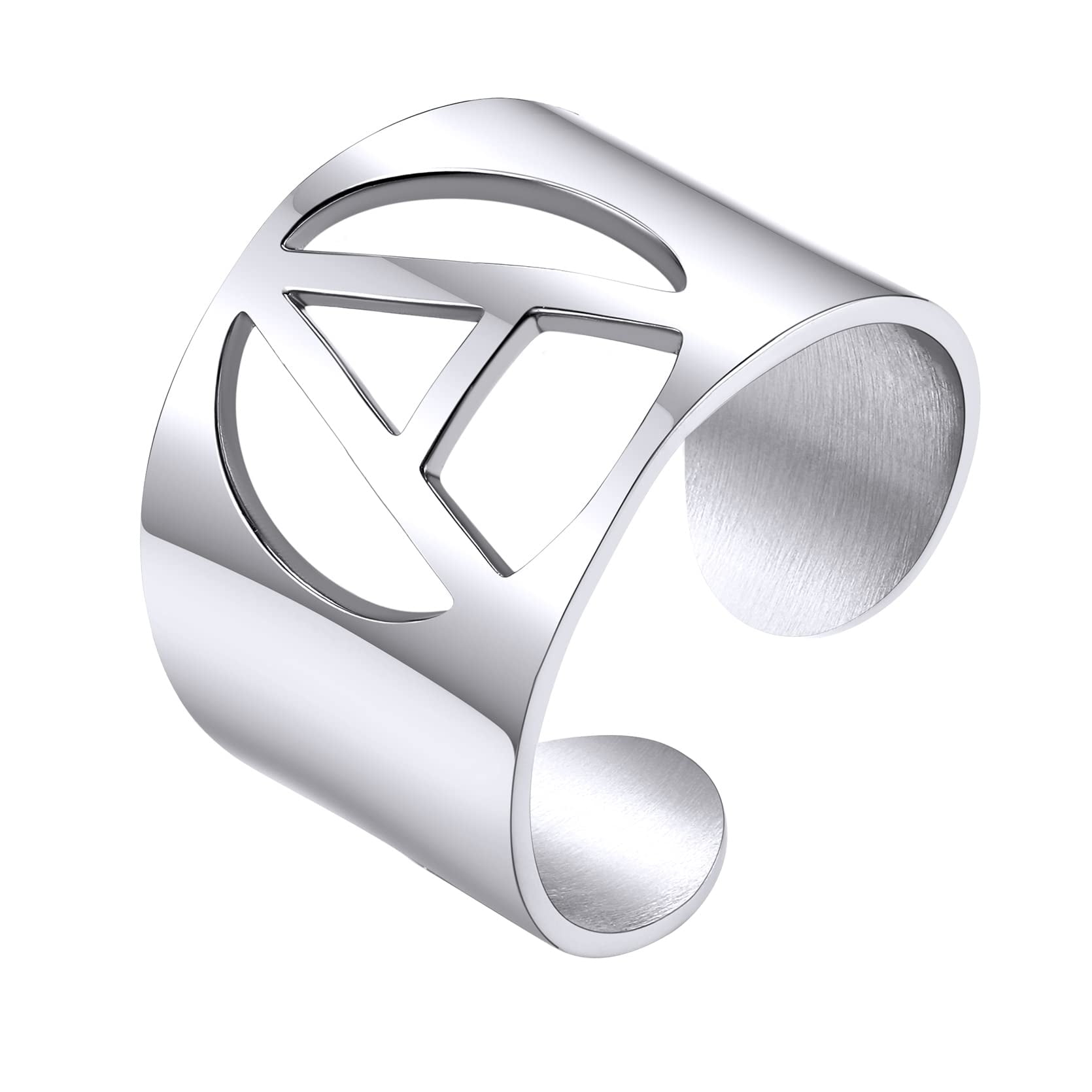 KeyStyle Initial Rings for Women Men Stainless Steel Letter Rings Cuff ...