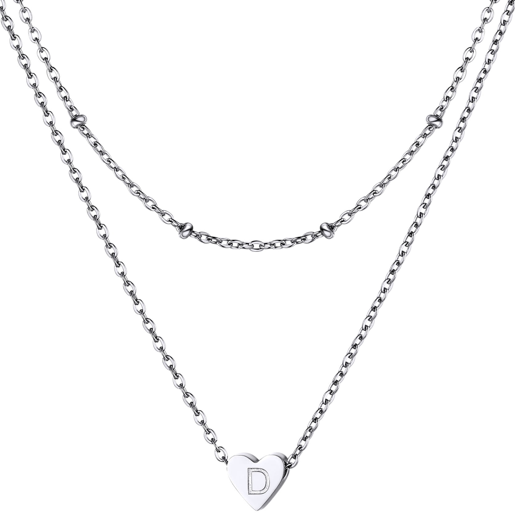 KeyStyle Layered Heart Initial Necklace for Women Stainless Steel ...
