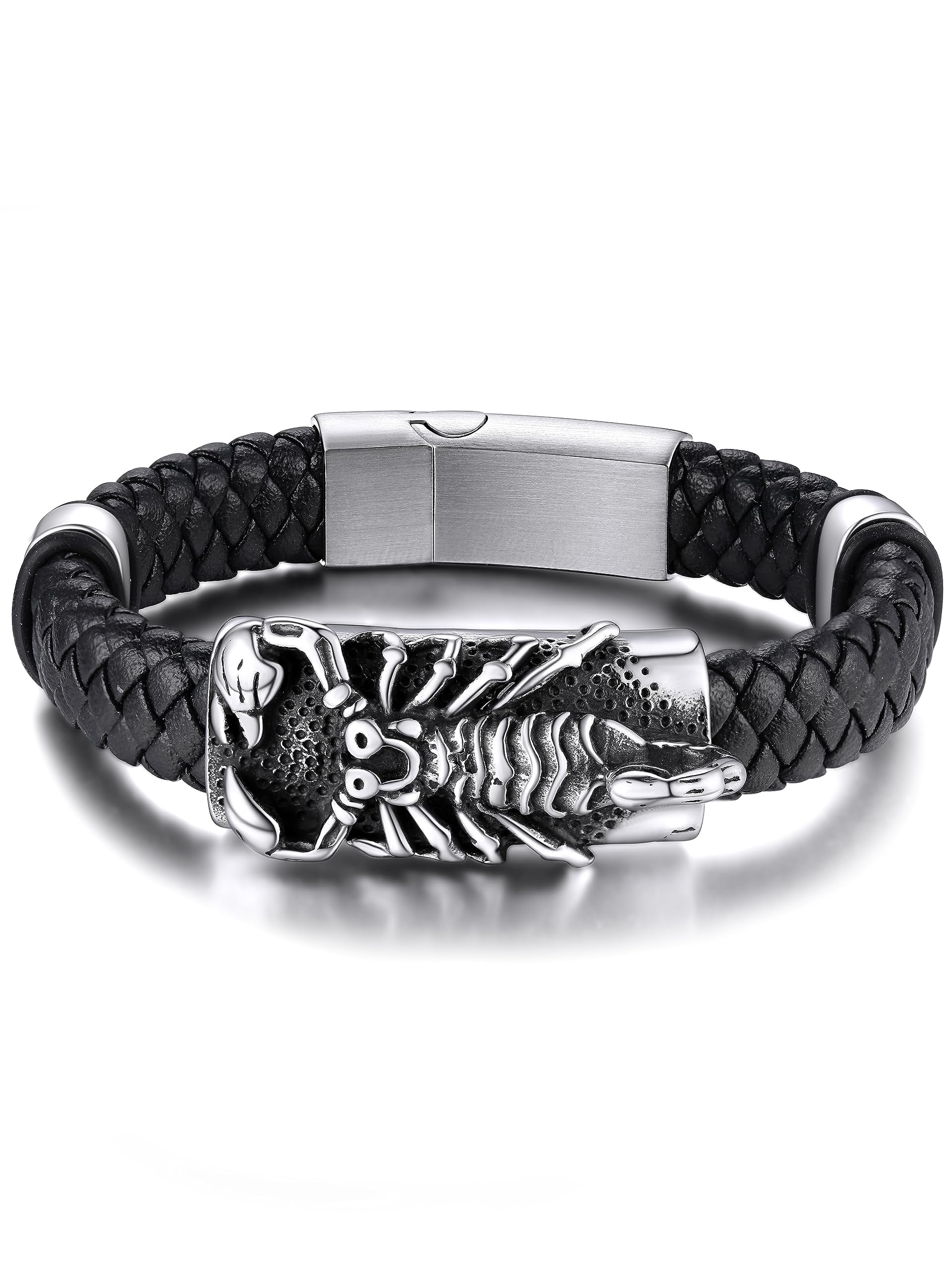 KeyStyle Leather Bracelet for Men Punk Vintage Braided Cuff Bangle ...