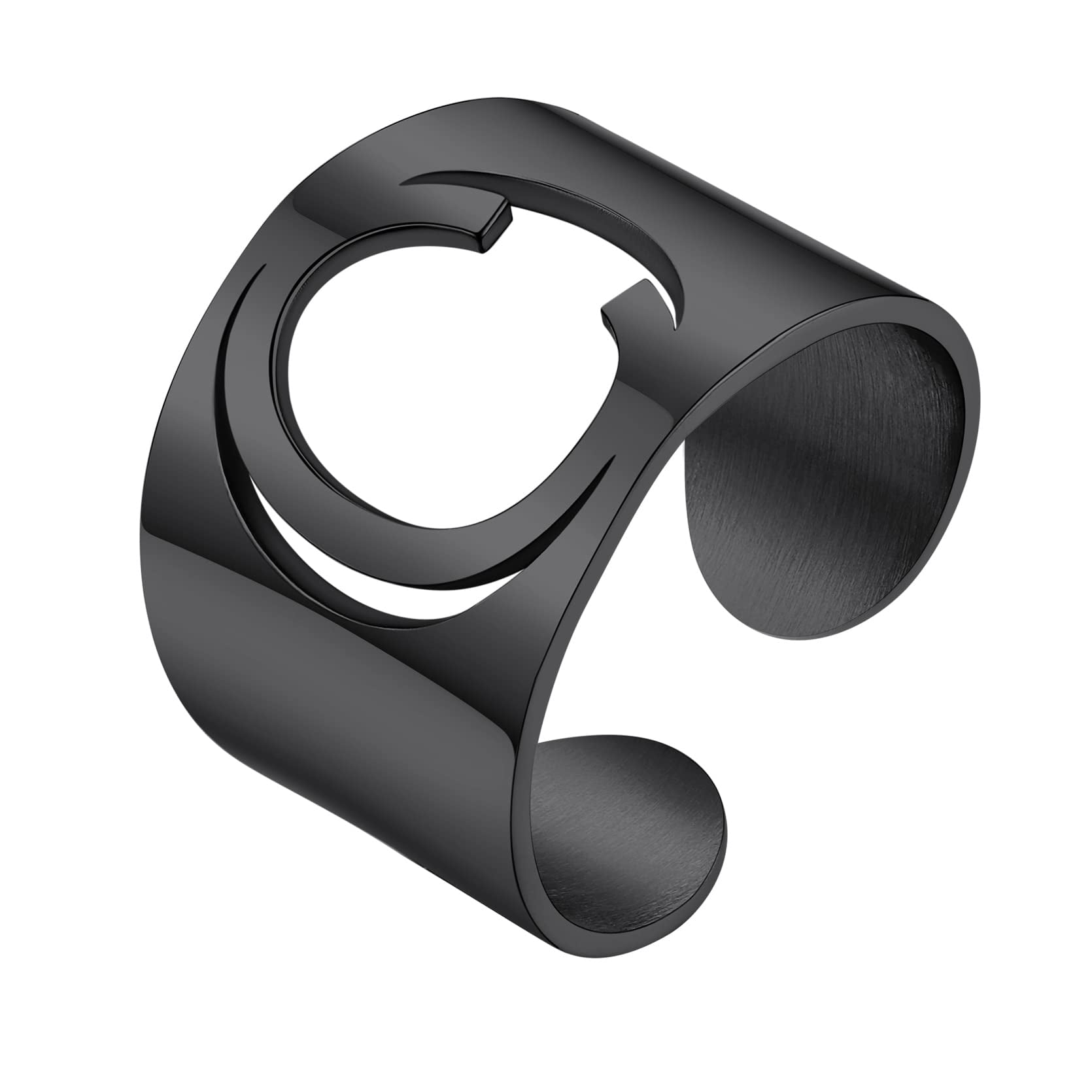 KeyStyle Letter Initial Rings for Women Men Black Plated Cuff Statement ...