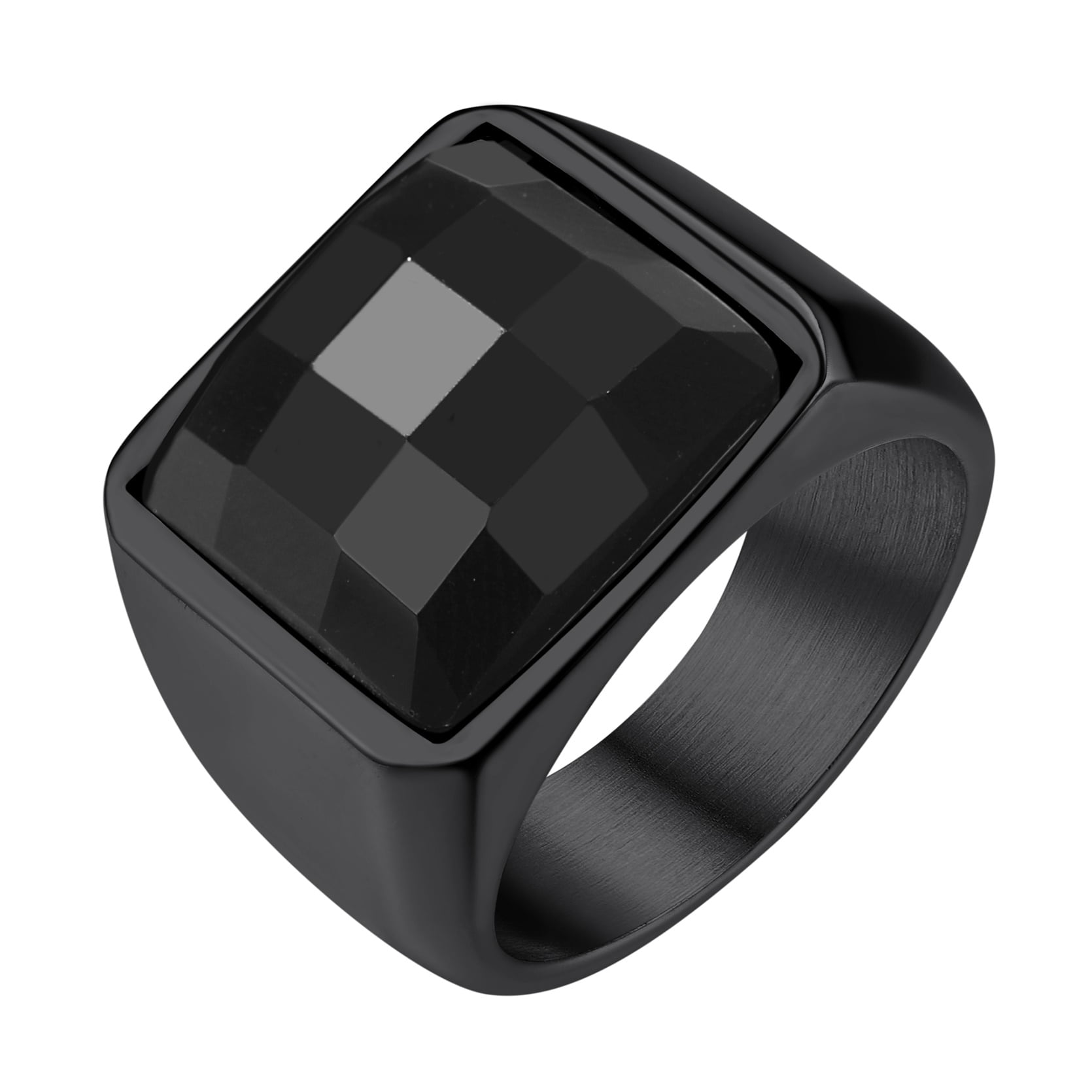 KeyStyle Rings for Men Stainless Steel Signet Ring with Black Topaz ...
