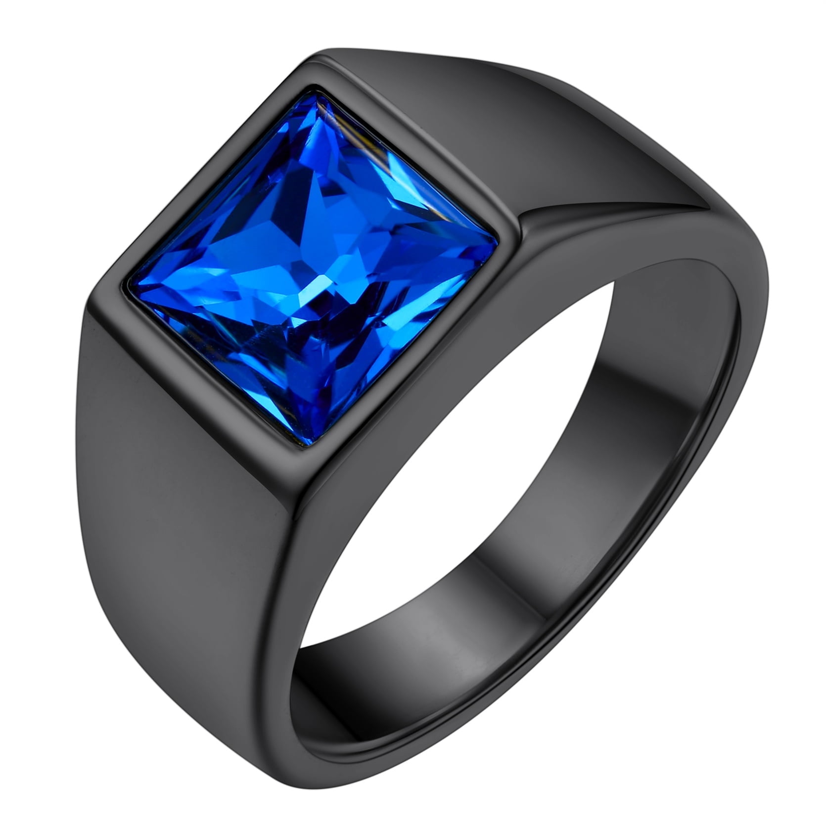KeyStyle Rings for Men Stainless Steel Statement Ring with Blue Topaz ...