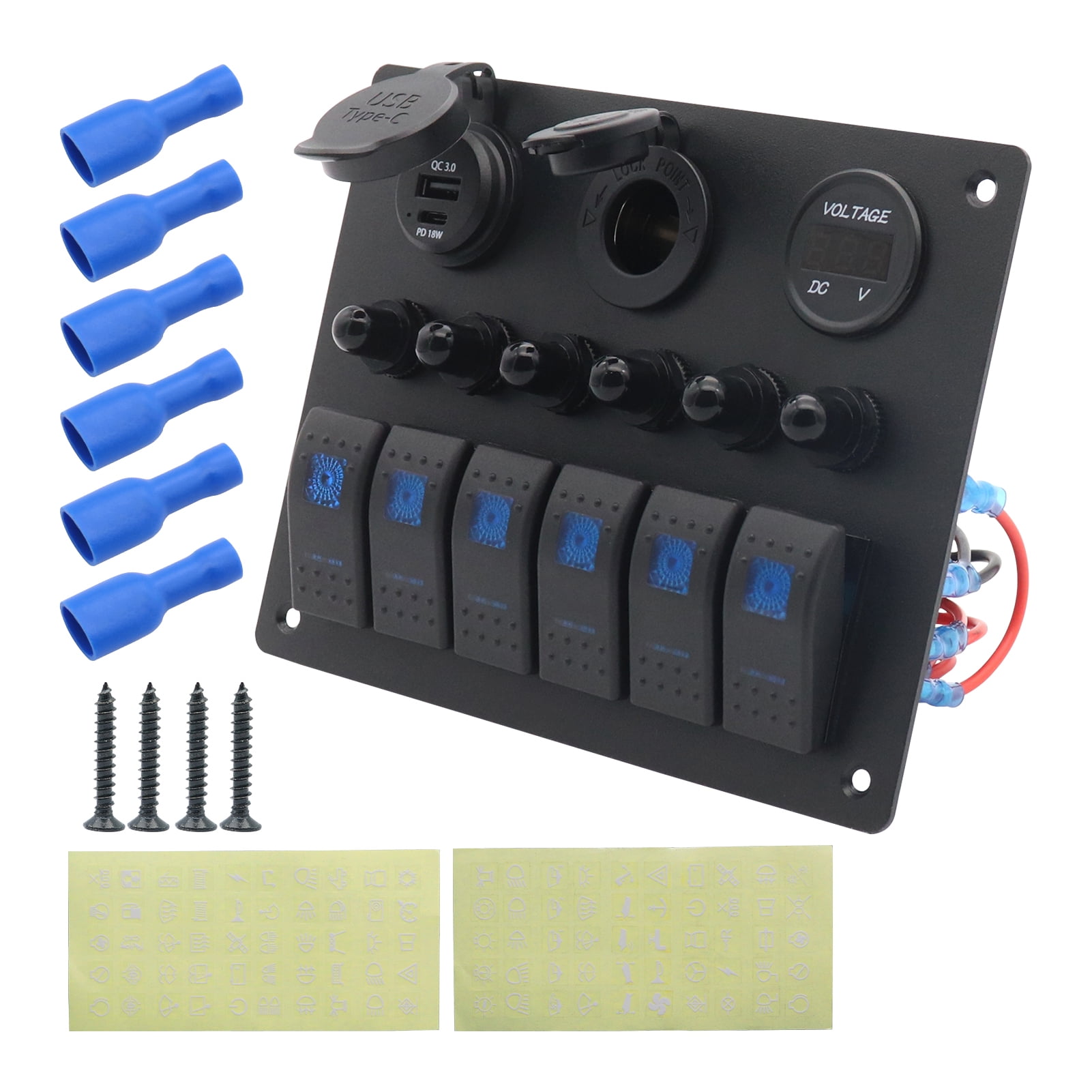 Keyboarant 12V Marine Switch Panel 6 Gang ON-Off Rocker Switch Panel ...