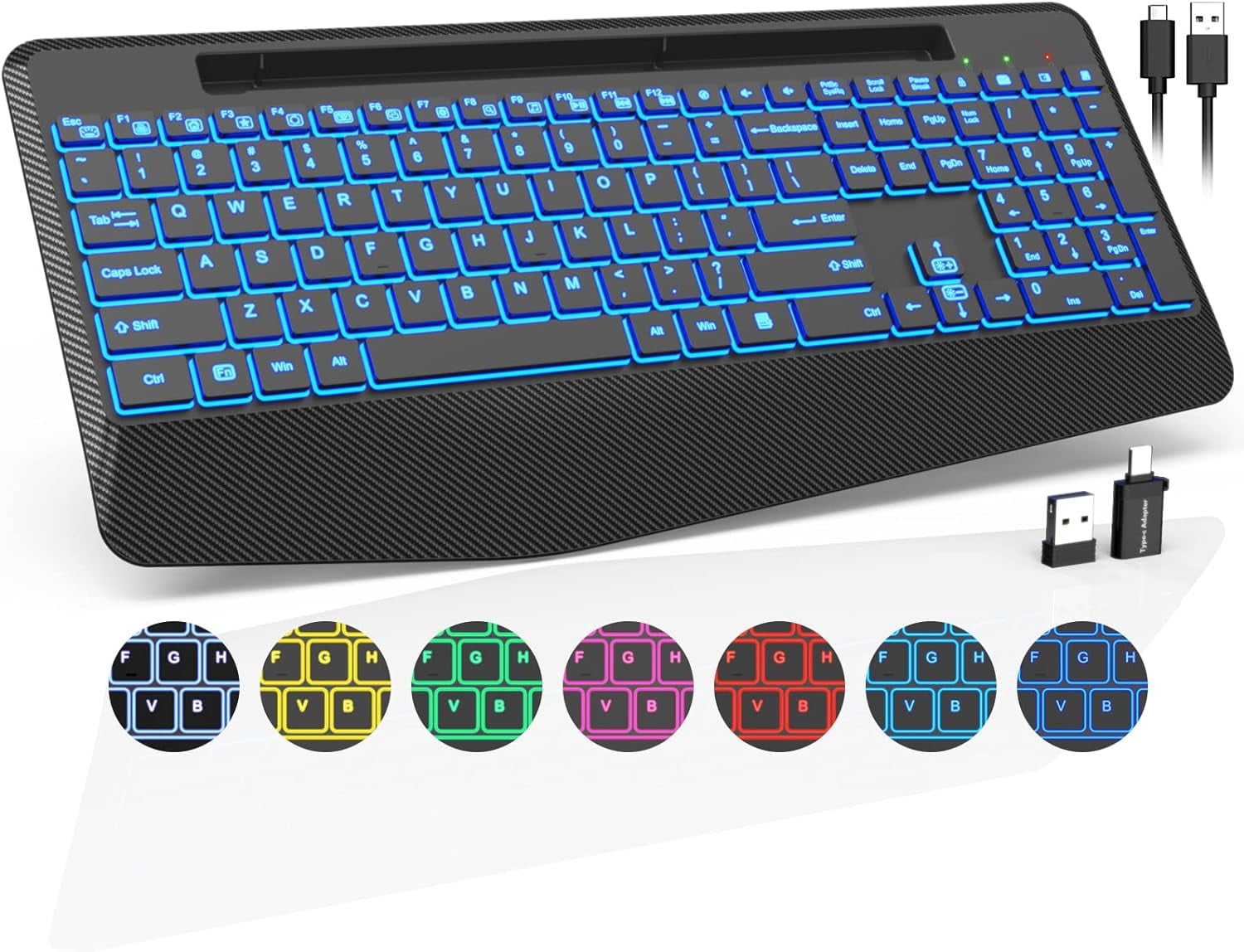 Keyboard with 7 Colored Backlits, Wrist Rest, Phone Holder ...