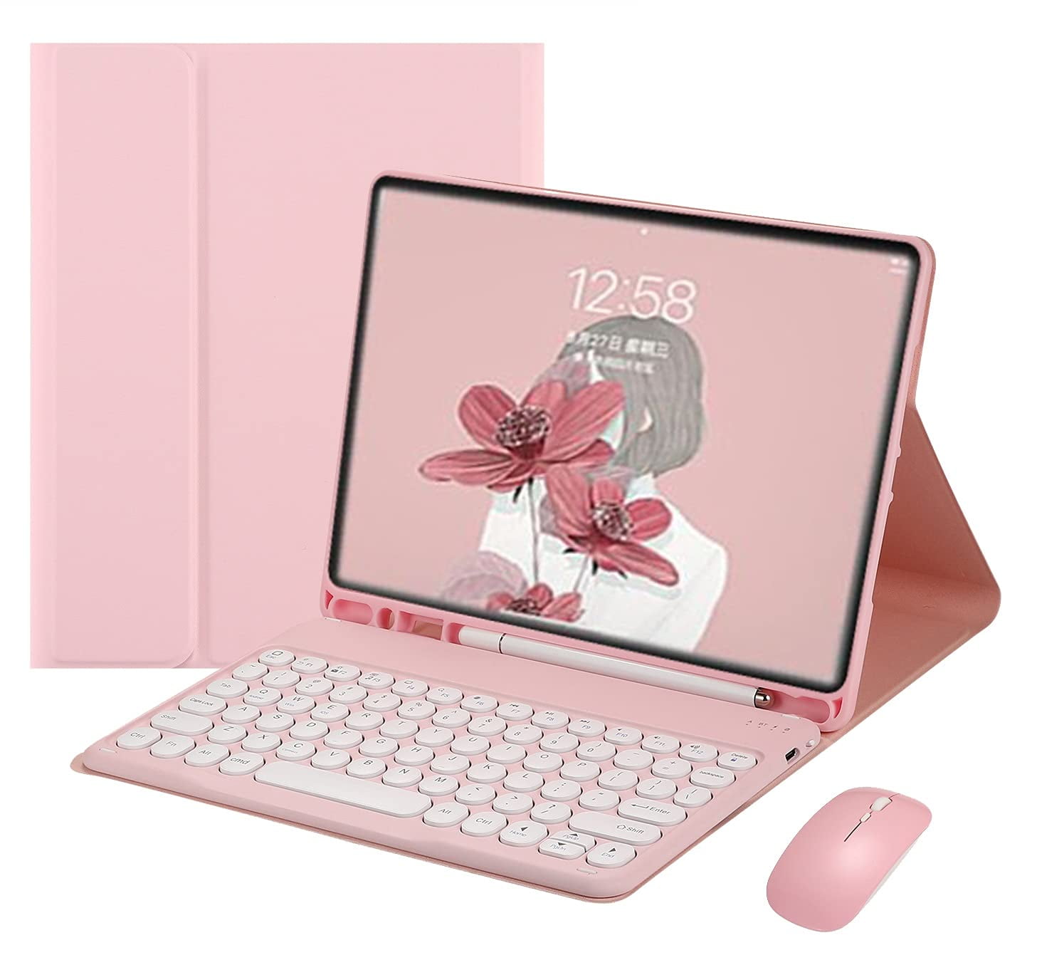 Keyboard Case with Mouse Color Keyboard Retro Round Key Caps Cute Candy ...