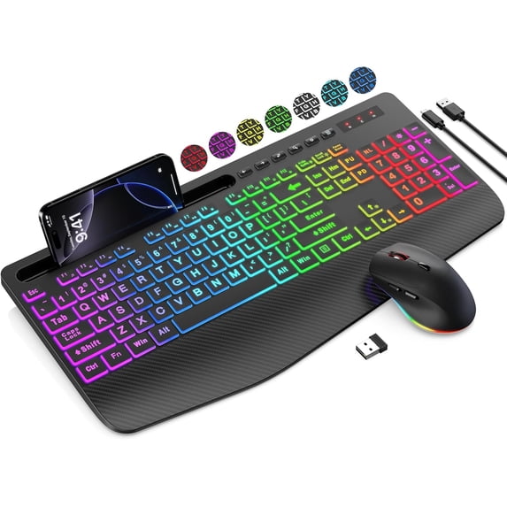 Keyboard and Combo, 9 Backlit Effects, Large Print, Wrist Rest, Phone ...