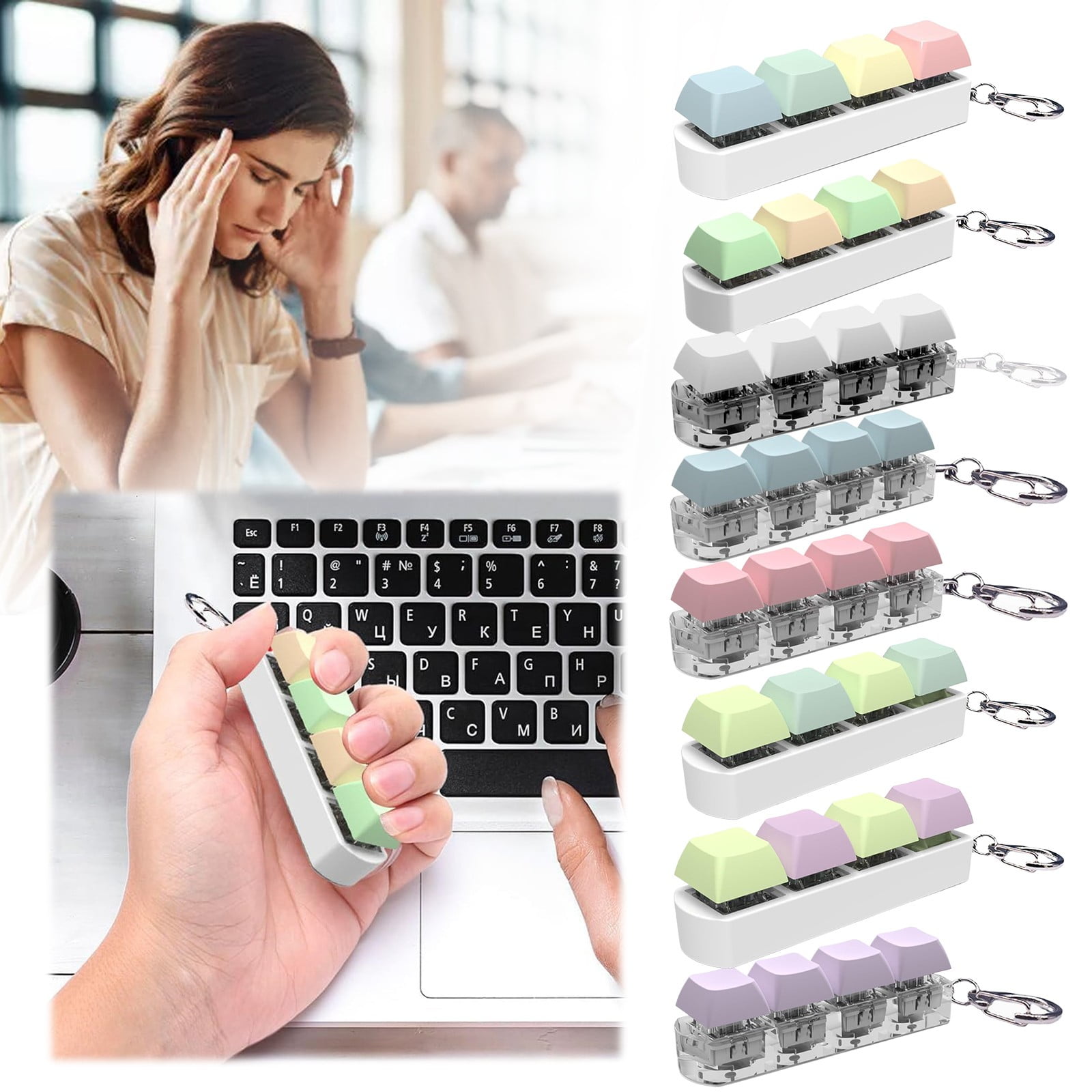 Keyboard Fidget Keychain,4 Button Keyboard Keychain Stress Toys for ...