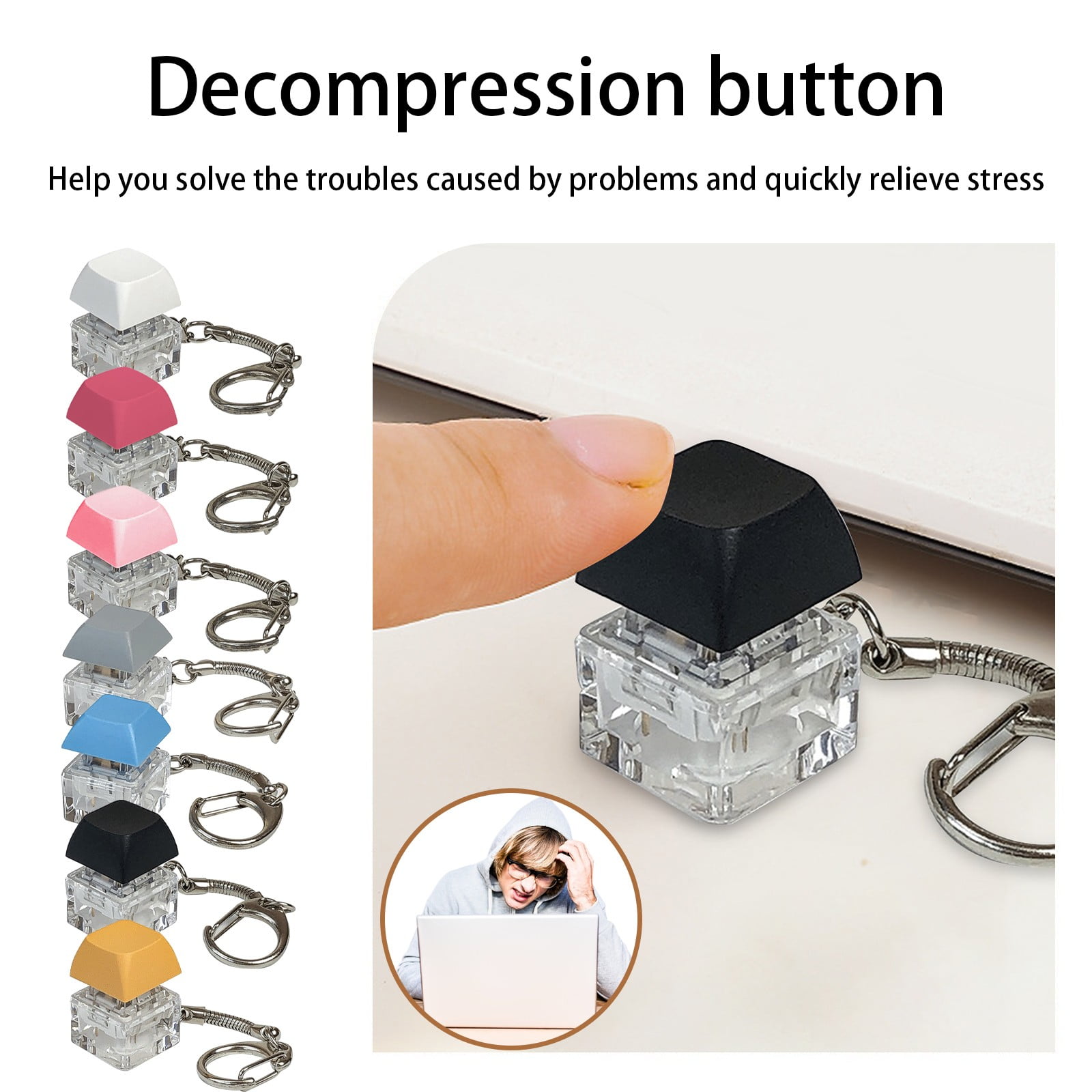 Keyboard Fidget Toy with Keychain - 1.8x1.8x2.5cm Alloy Clicker Sensory ...