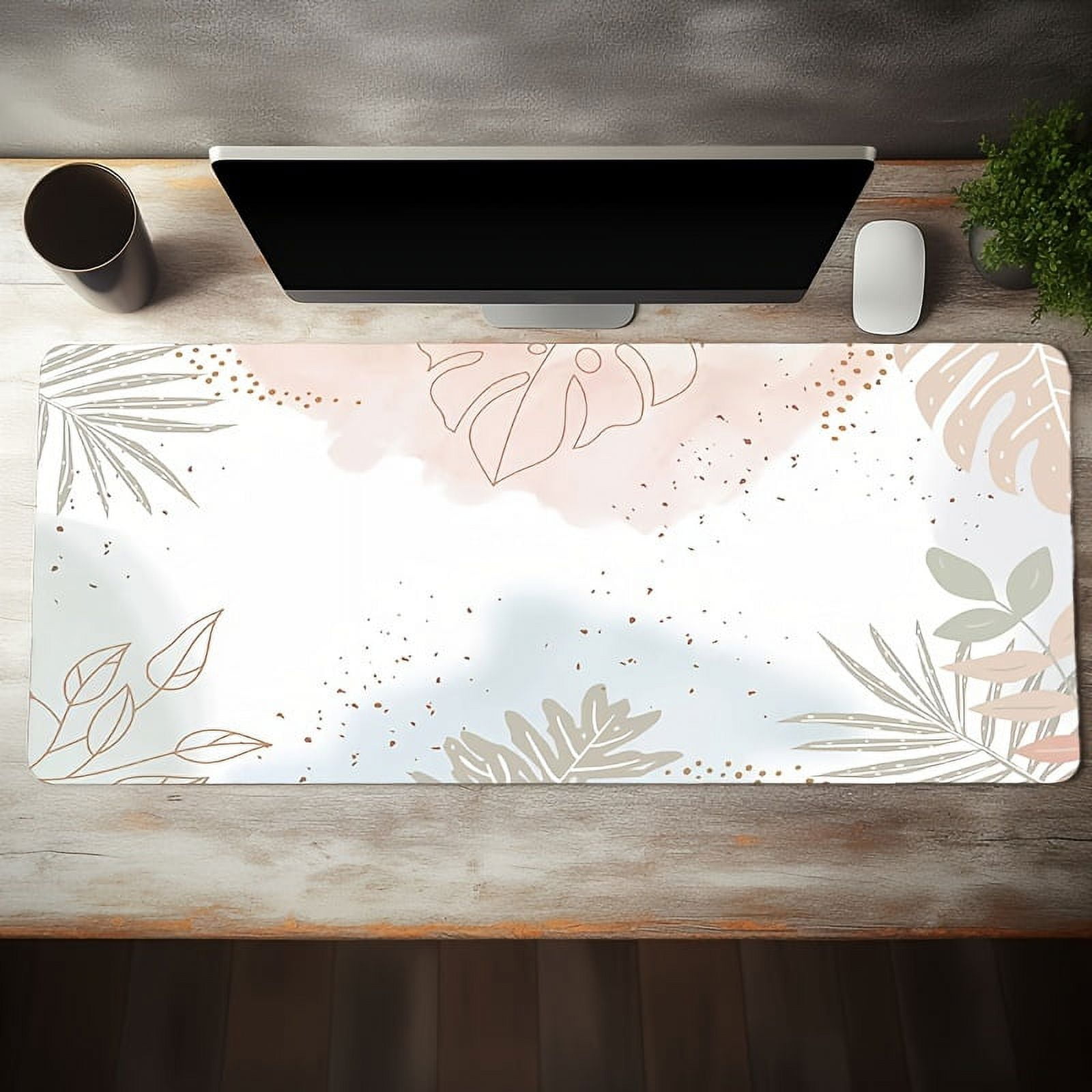 Keyboard Mat Boho Pastel Painting Mousepad Green Plant Abstract ...