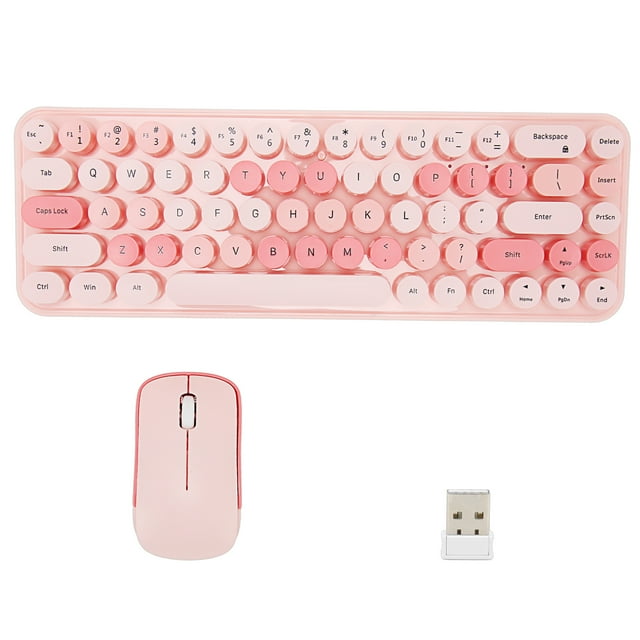 Keyboard Mouse Combo 2 4ghz Wireless Cute Retro 68 Round Keycaps 3 Dpi