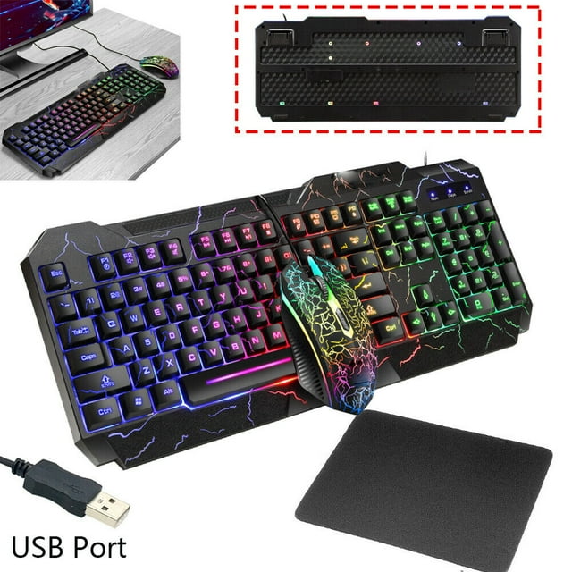 Keyboard Mouse Combo, Wired Rainbow LED Backlit Metal Pro Gaming ...