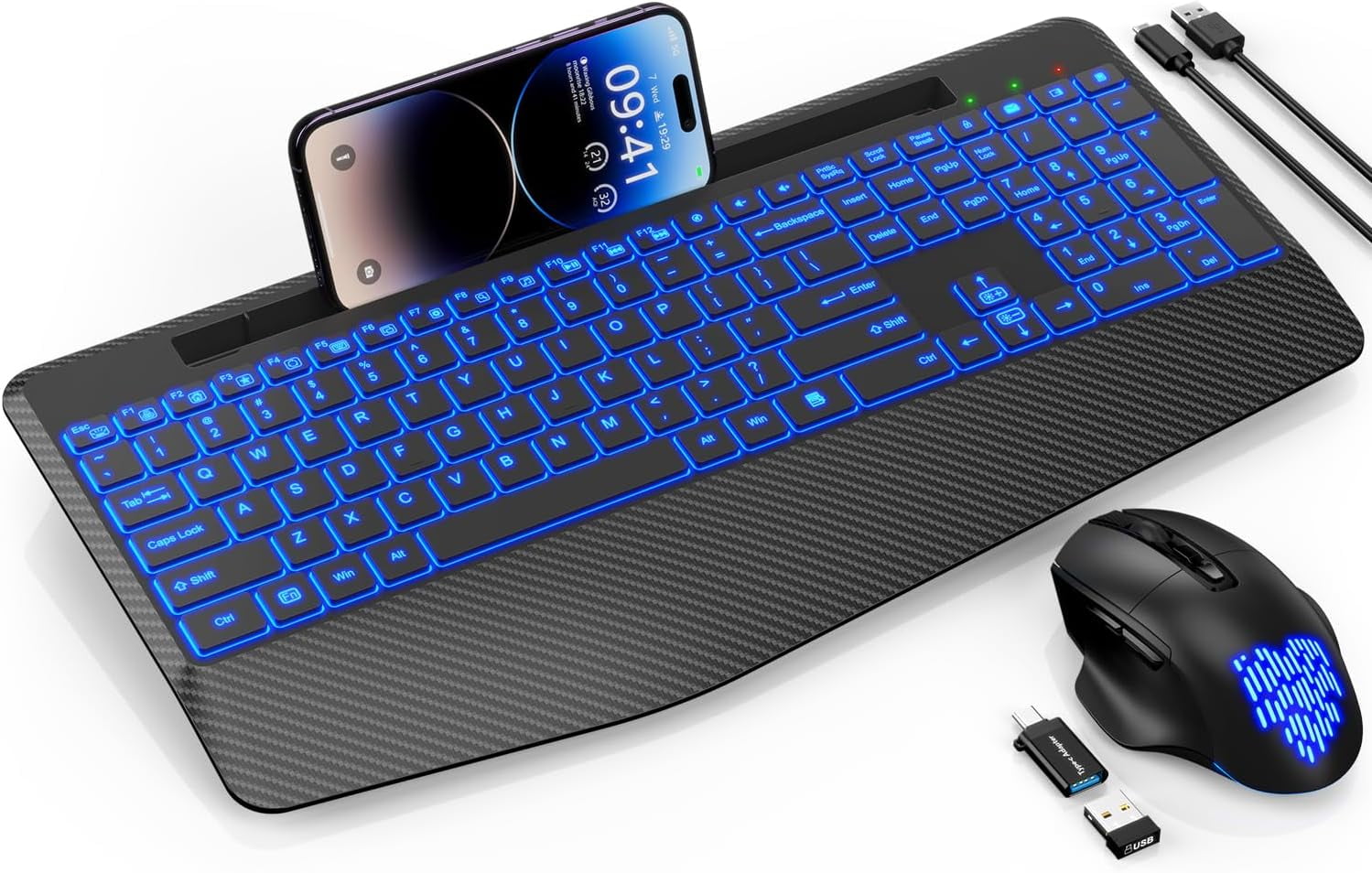 Keyboard and Mouse Wireless Backlits with 7 Changeable Backlits Color, Jiggler Mouse, Wrist Rest ...
