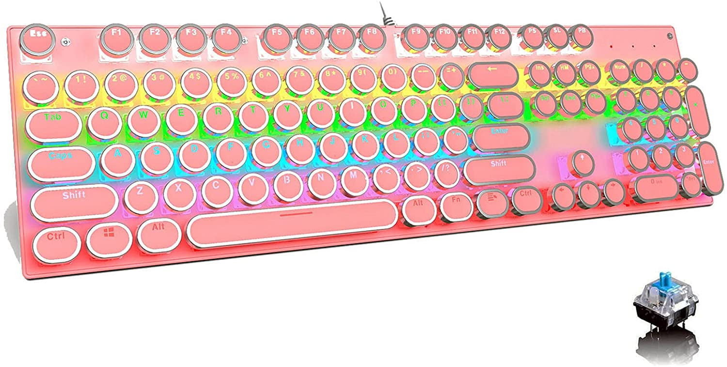 Keyboard,Pink Retro Punk Typewriter Style,Mechanical Keyboard 104 Keys ...