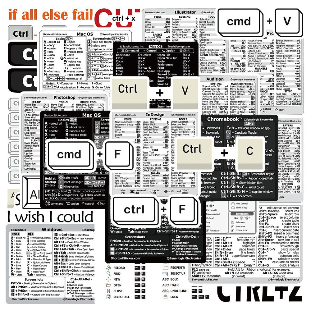 Hsqqdc Keyboard Shortcuts Sticker 30pcs Reference Guide Keyboard Key ...