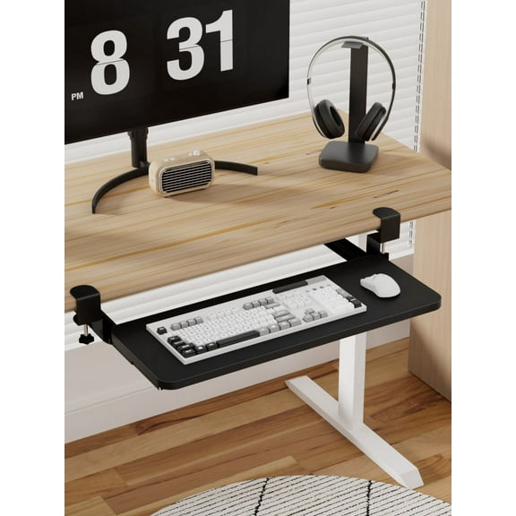 VIVO Ergonomic Adjustable Light Wood Small Clamp-on Computer Keyboard ...