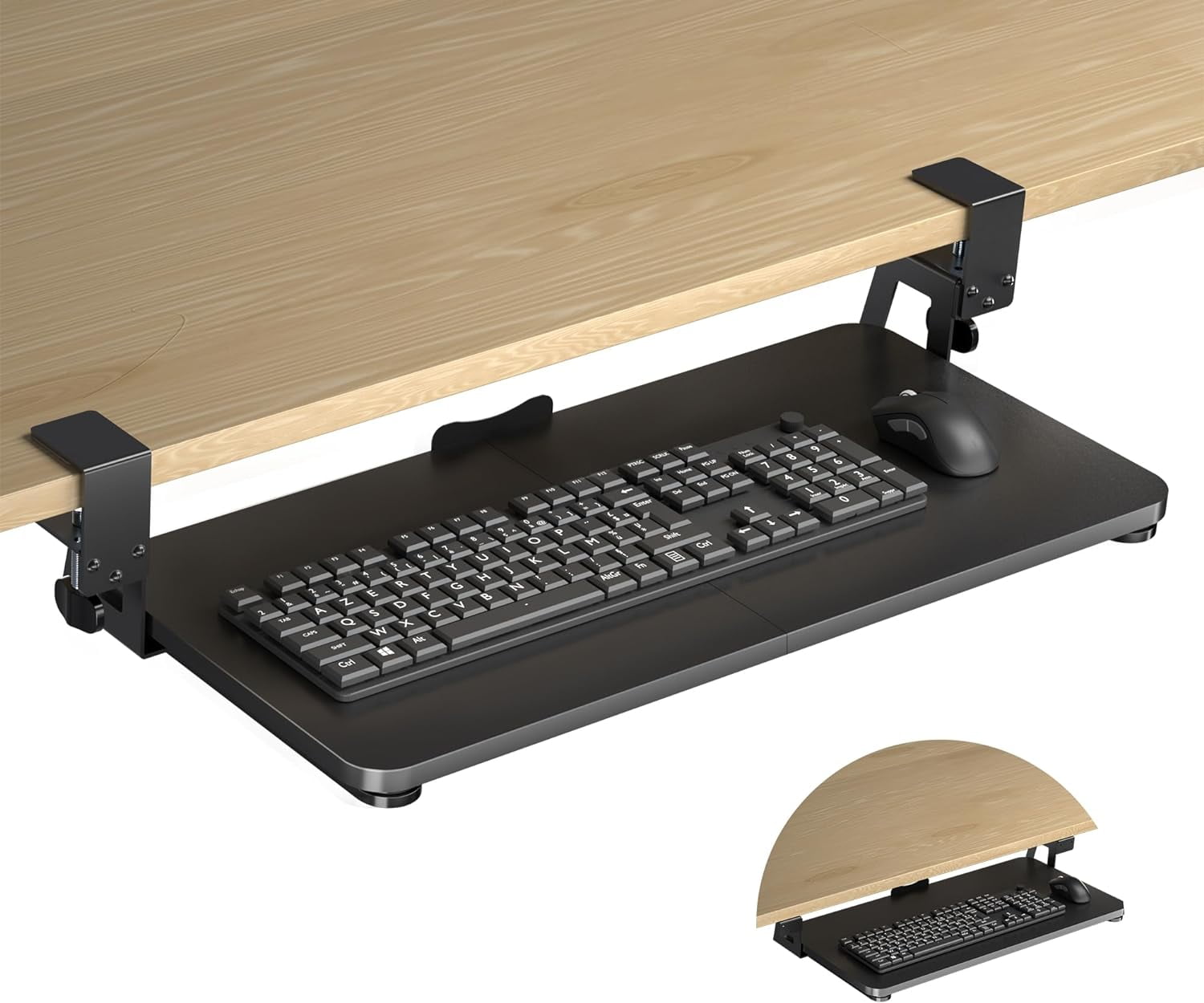 Keyboard Tray Under Desk Large C-Clamp 25.6” (30” Including Clamps) x ...