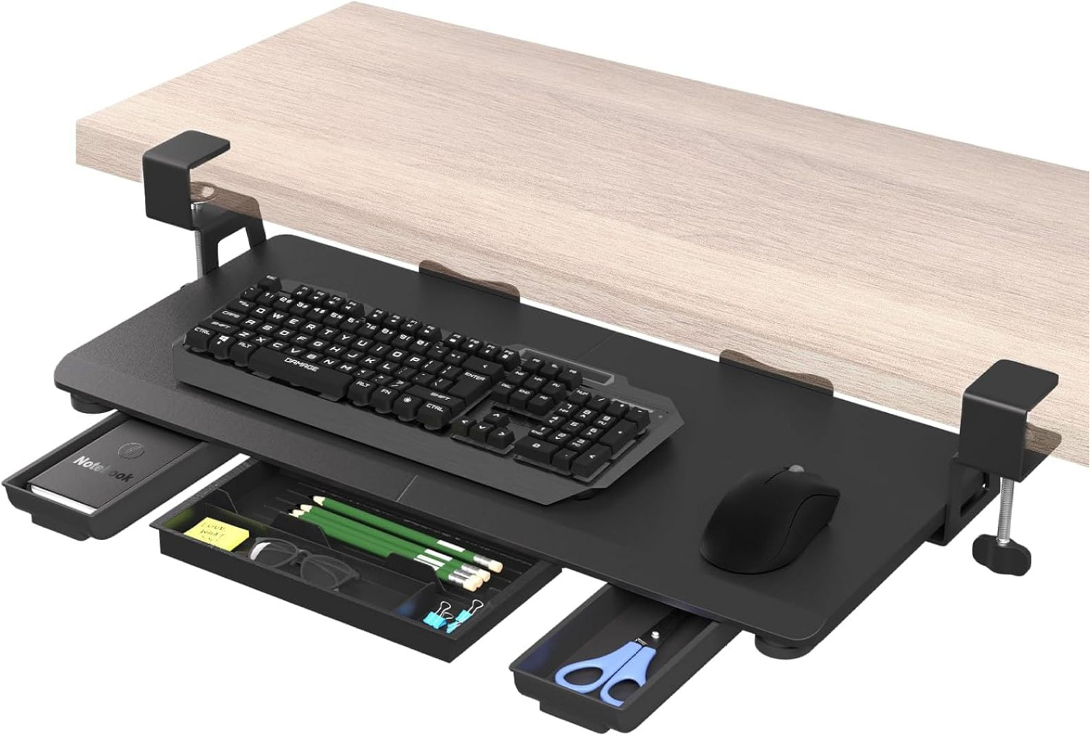 Keyboard Tray Under Desk Slide Out with Drawer, 27"x 11.8" Large Size ...