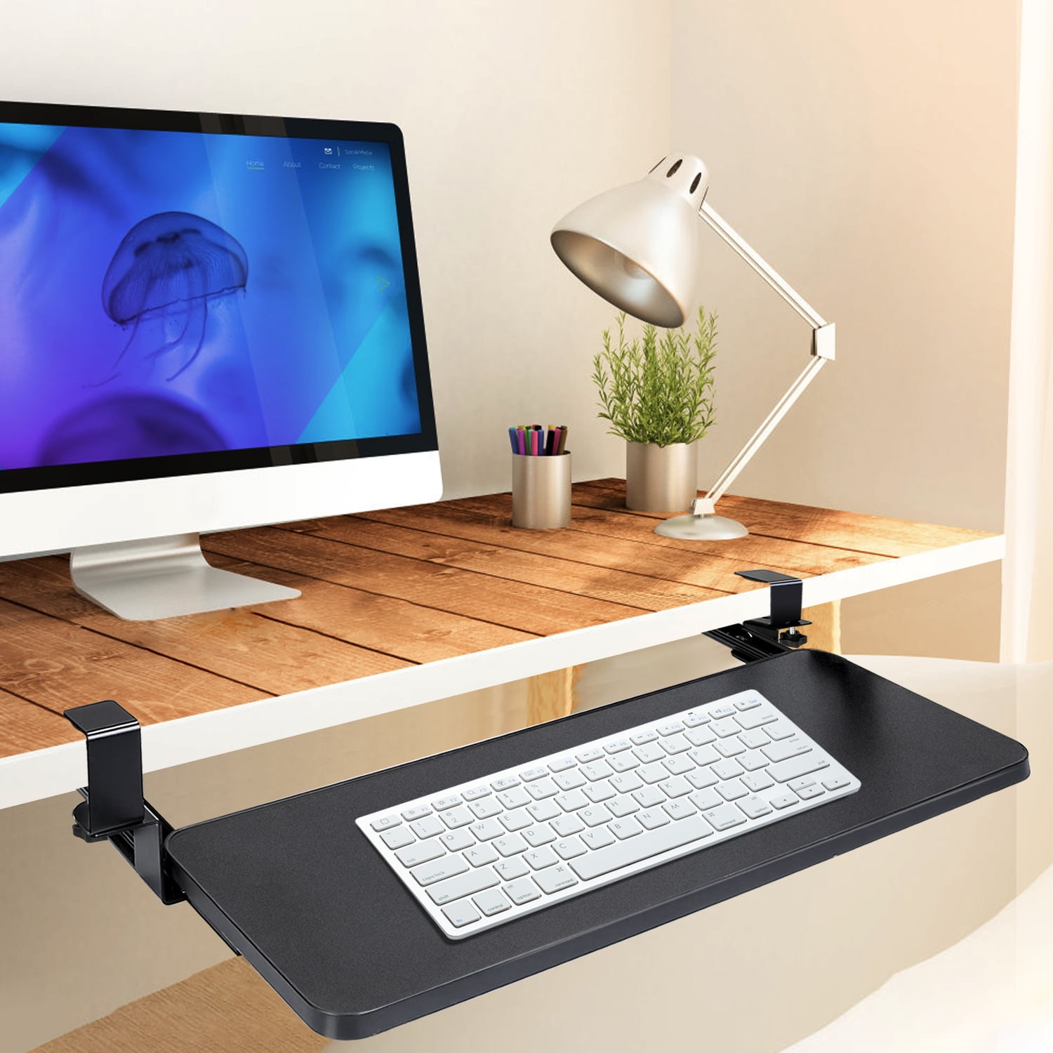 Keyboard Tray Under Desk TeqHome Pull Out Keyboard Mouse Tray with C ...
