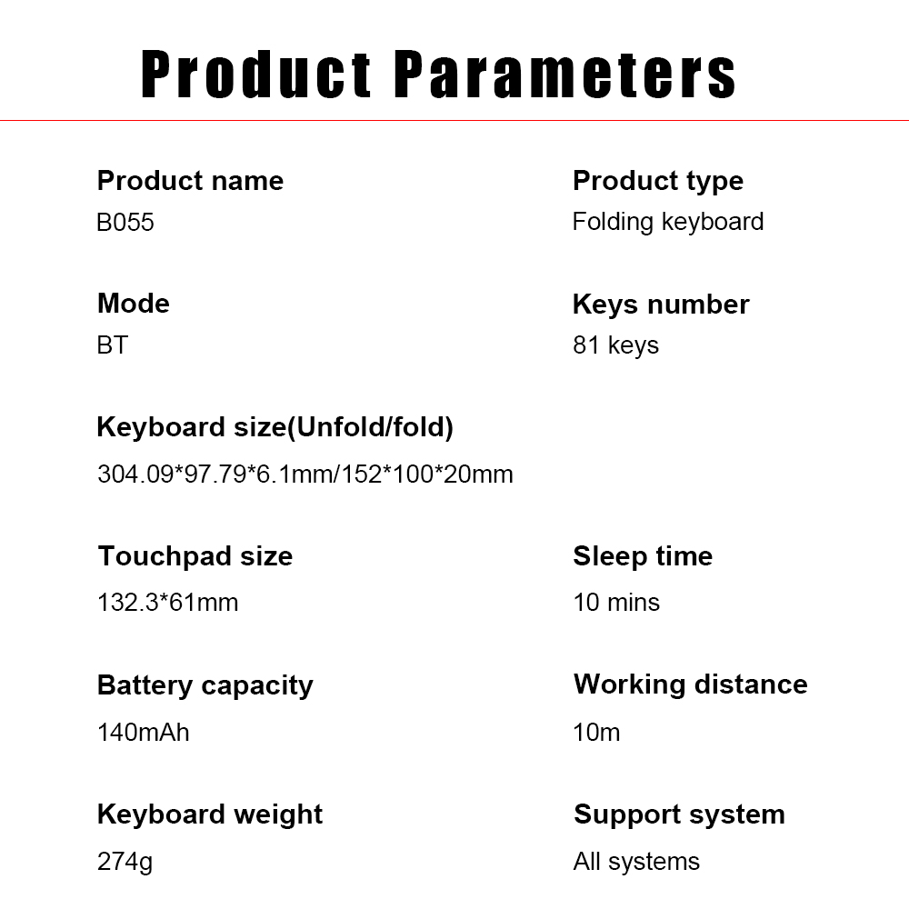 Keyboard Ultra Thin Wireless Keyboard Four Fold With Large Touchpad BT ...