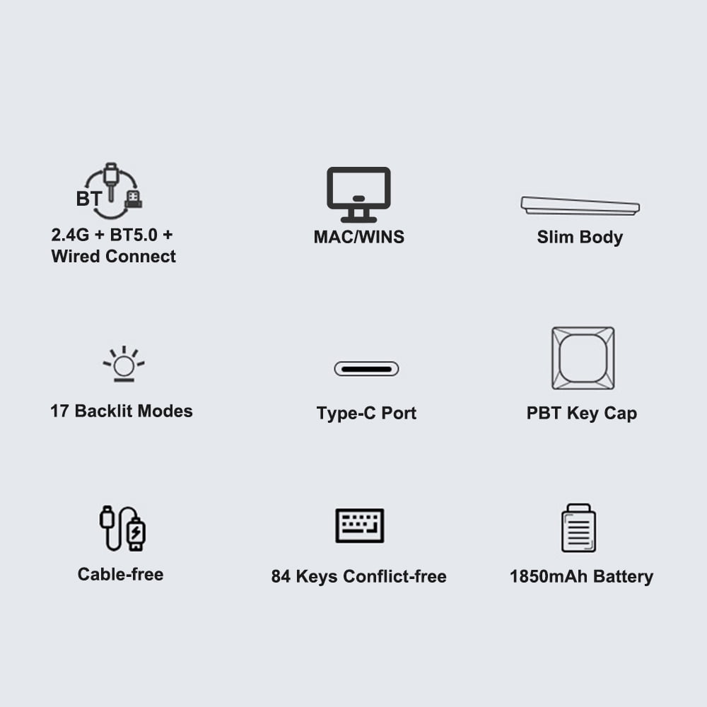 Keyboard Wireless Mechanical Keyboard 84 Keys 2.4G+BT5.0+Type C 3 ...