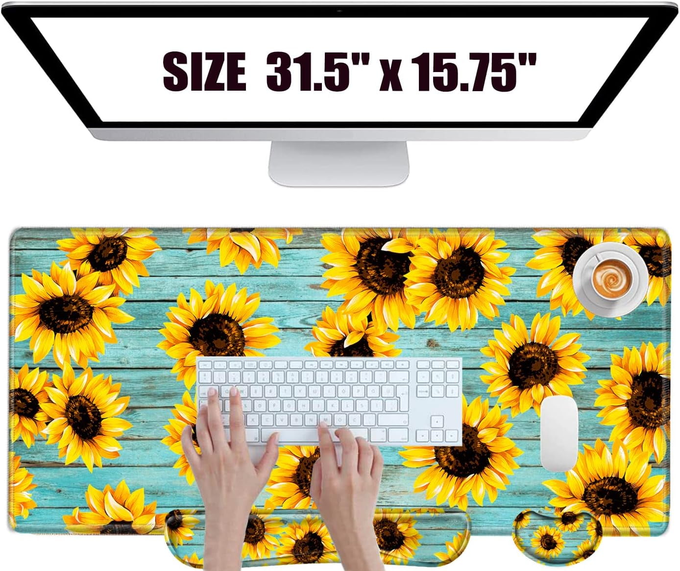 Keyboard Wrist Rest and Desk Mats with Support - Sunflower Desk Pad ...