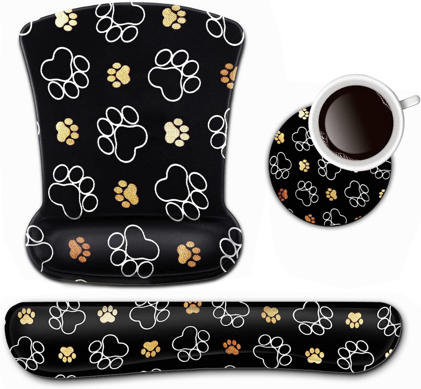 Keyboard Wrist Rest and Mouse Pad Wrist Support Set,Cute Dog Paw Prints ...