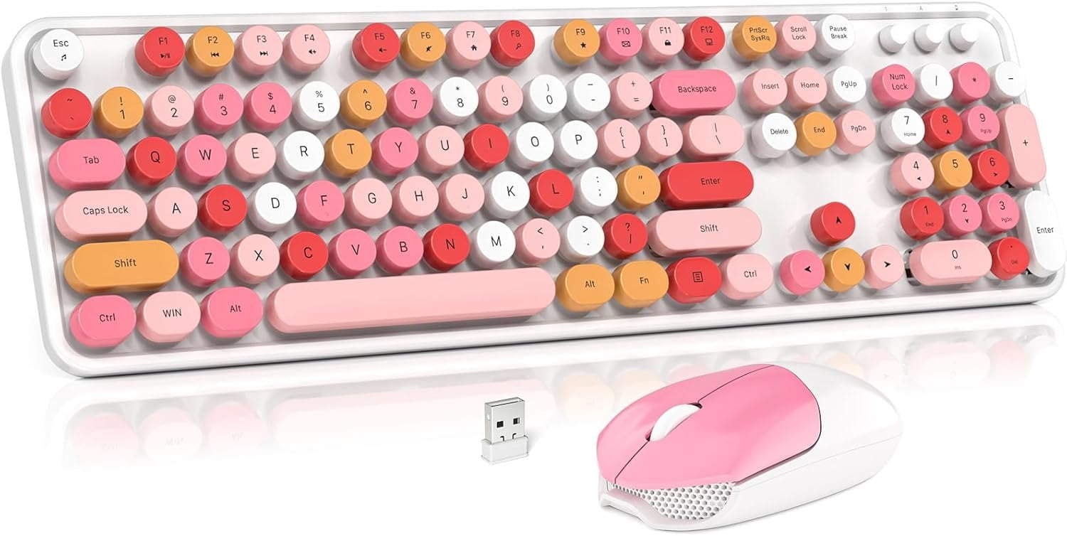 Keyboard and Combo, Full Size Typewriter Retro Round Keyboard, , Plug ...