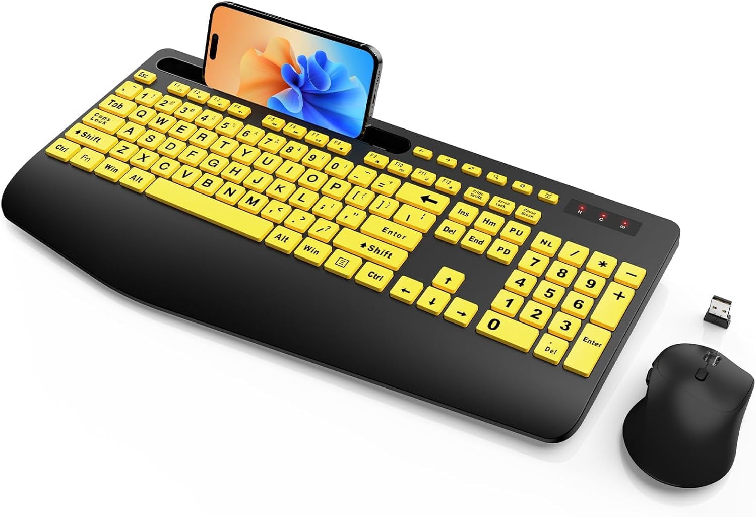 Keyboard and , Wrist Rest, Large Print, Phone Holder, 2.4G Keyboards ...