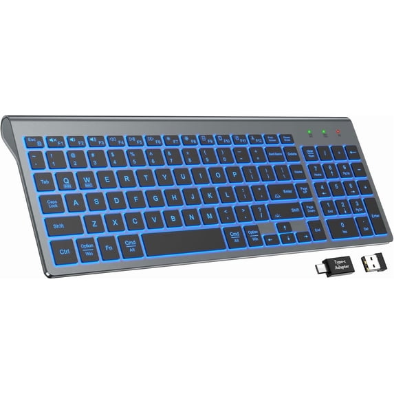 Keyboard with 7 Colored Backlits, Silent Compact Cordless Computer ...