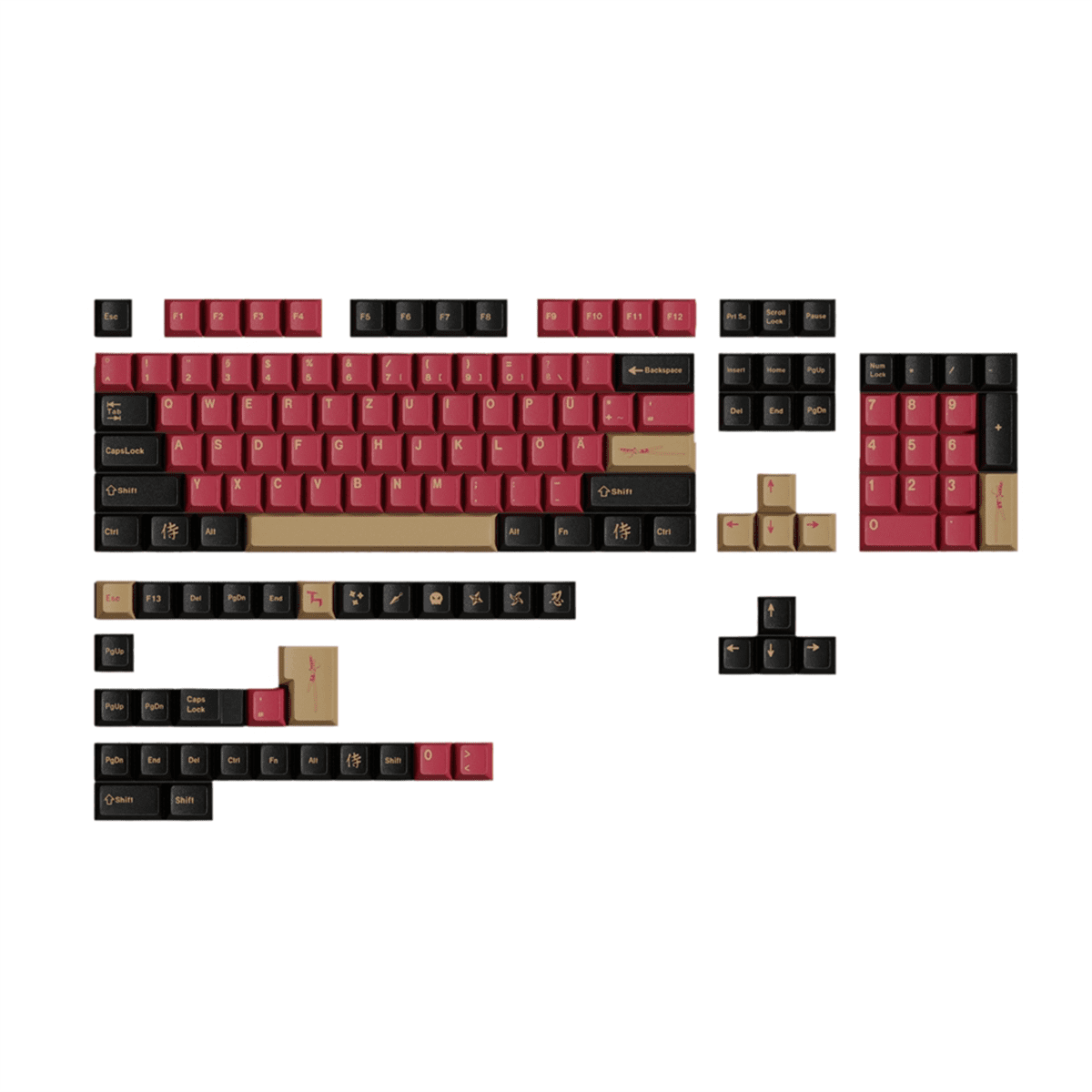 Keycaps Pbt Cherry Profile Red Samurai Big Set Key Caps German ...