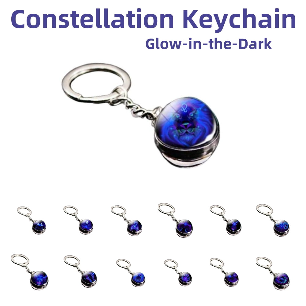 Keychain 12 Constellation Zodiac Sign Pendant Double Face Keyring Key ...