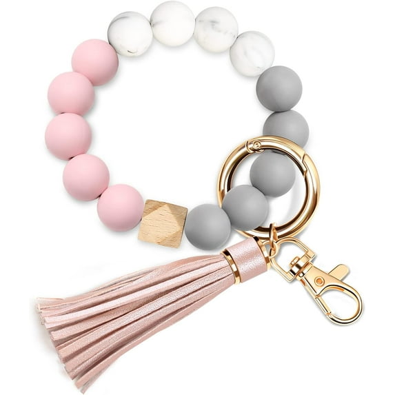 Keychain Bracelet Wristlet, Silicone Beaded Key Ring Bracelet with Card ...