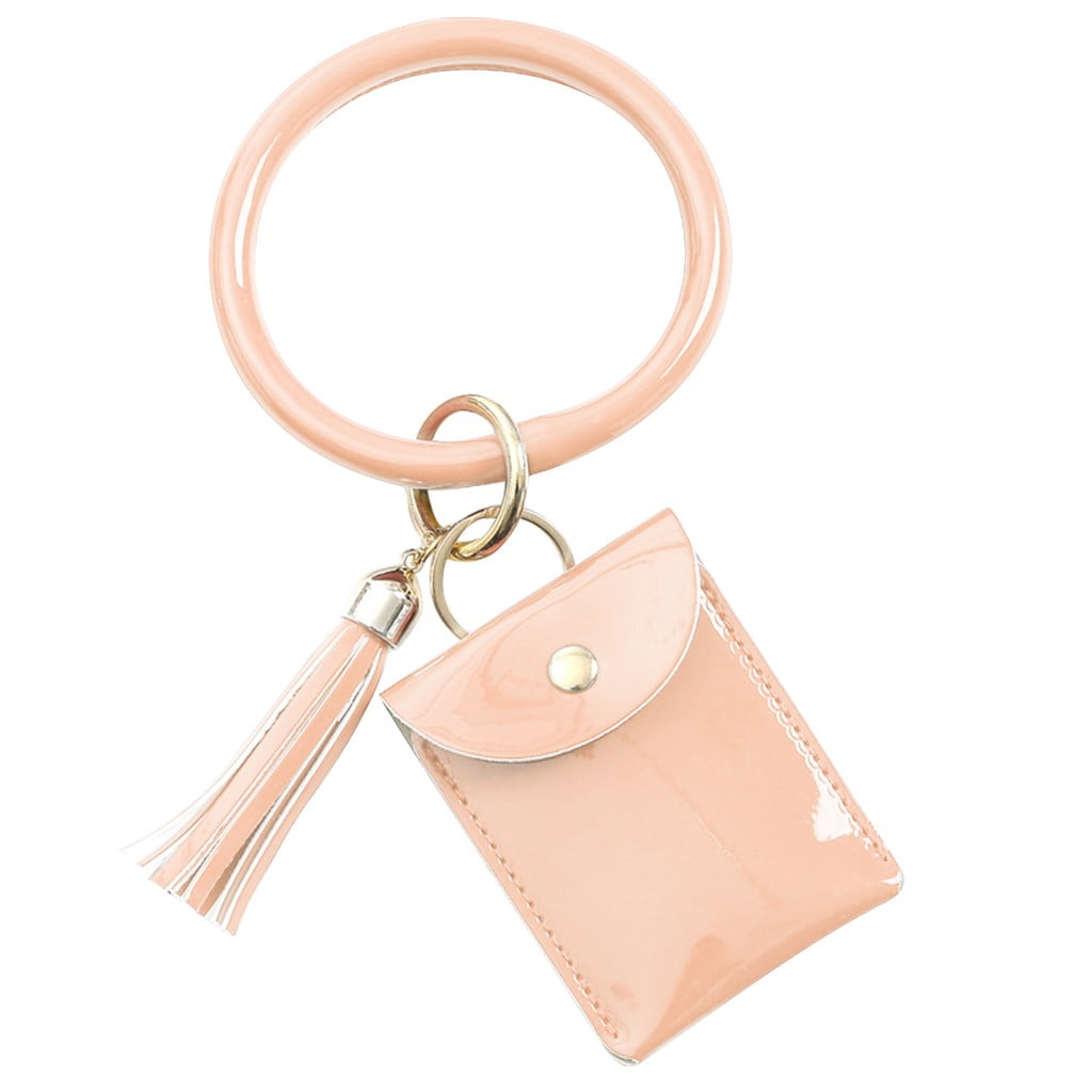 Keychain Bracelet Wristlet with Wallet Card Holder Pocket,Tassel ...